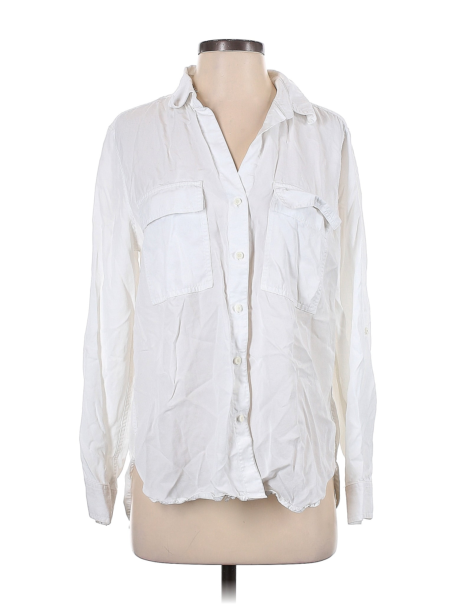 Babaton 100% Lyocell Solid White Long Sleeve Button-Down Shirt Size S ...