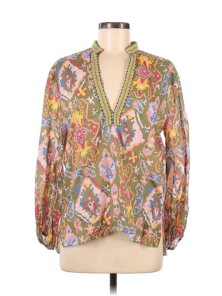 Zara 100% Cotton Baroque Print Batik Gold Long Sleeve Top Size M - 43% ...