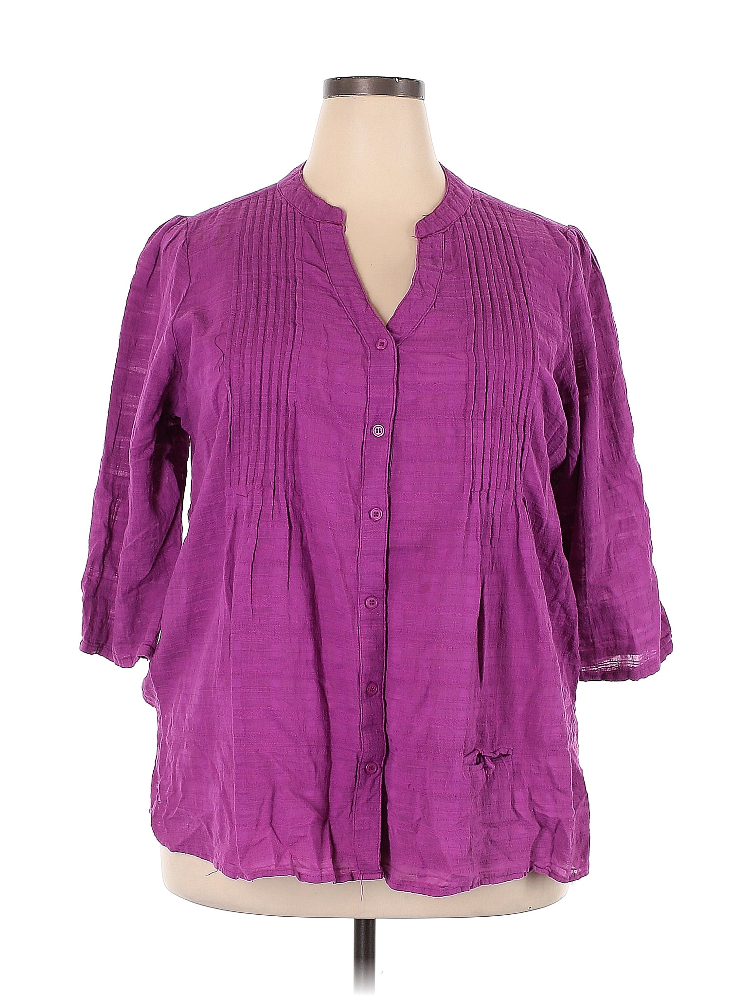 Indigo 100 Cotton Checkered Gingham Purple Long Sleeve Button Down