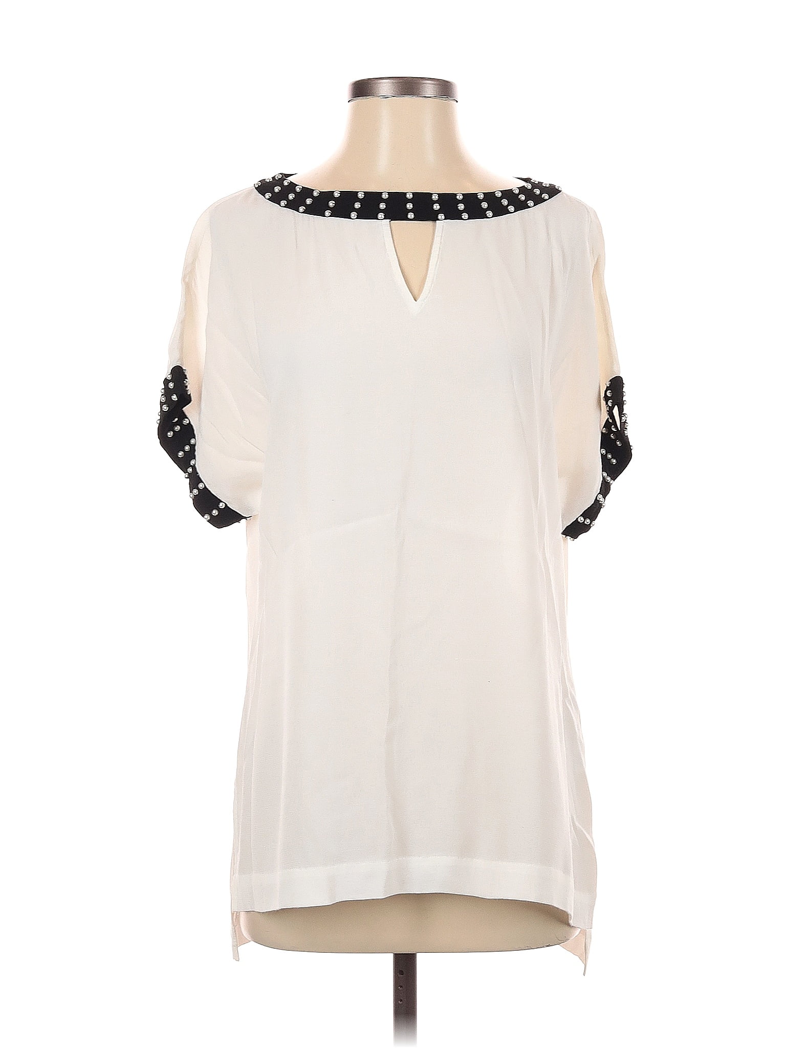 White House Black Market 100 Rayon White Ivory Short Sleeve Blouse
