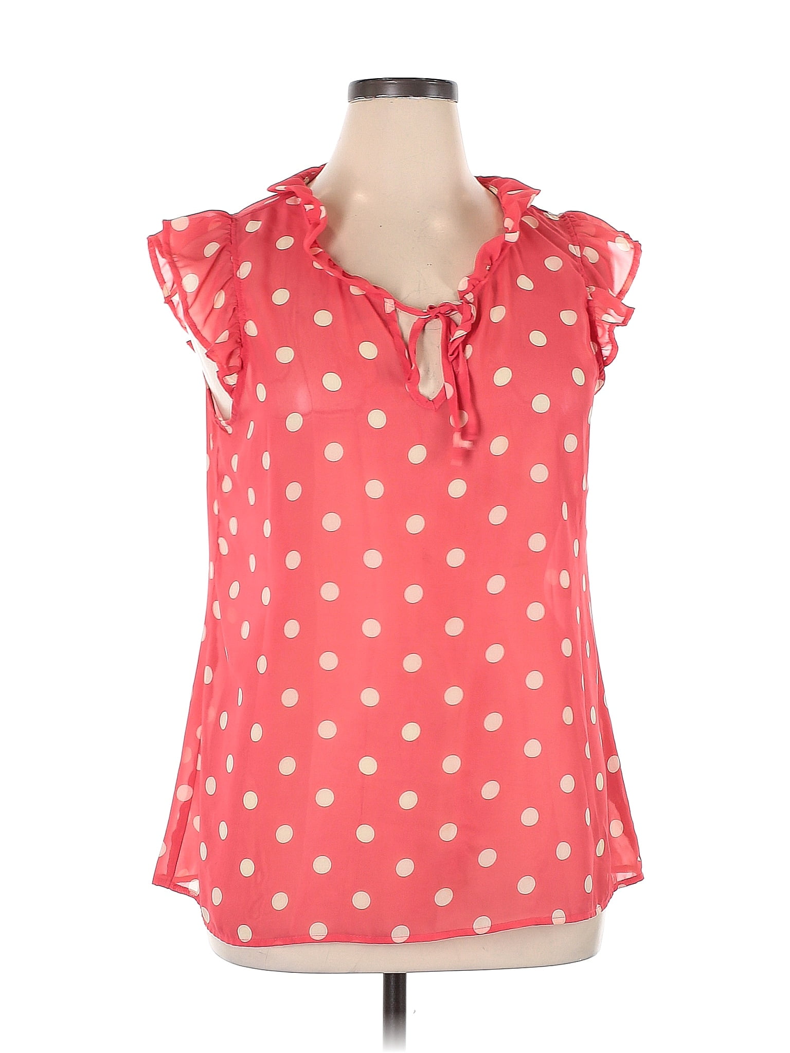 Bobeau 100 Polyester Polka Dots Pink Short Sleeve Blouse Size Xl 52