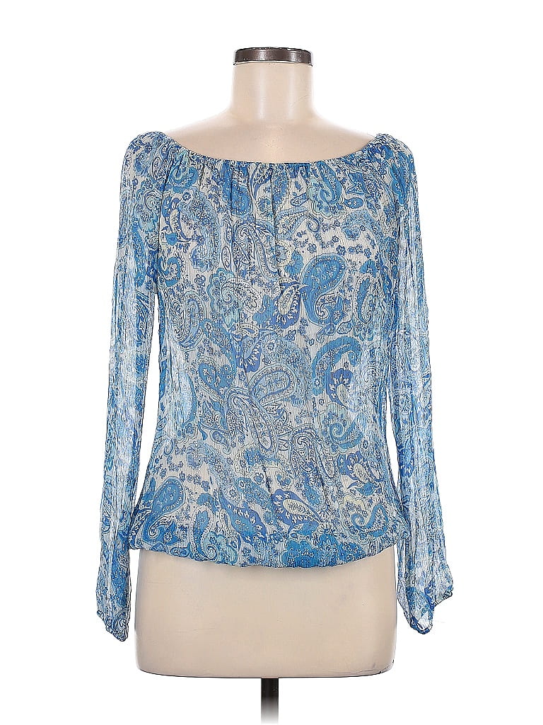 Express Design Studio Paisley Blue Long Sleeve Blouse Size M - 75% off ...