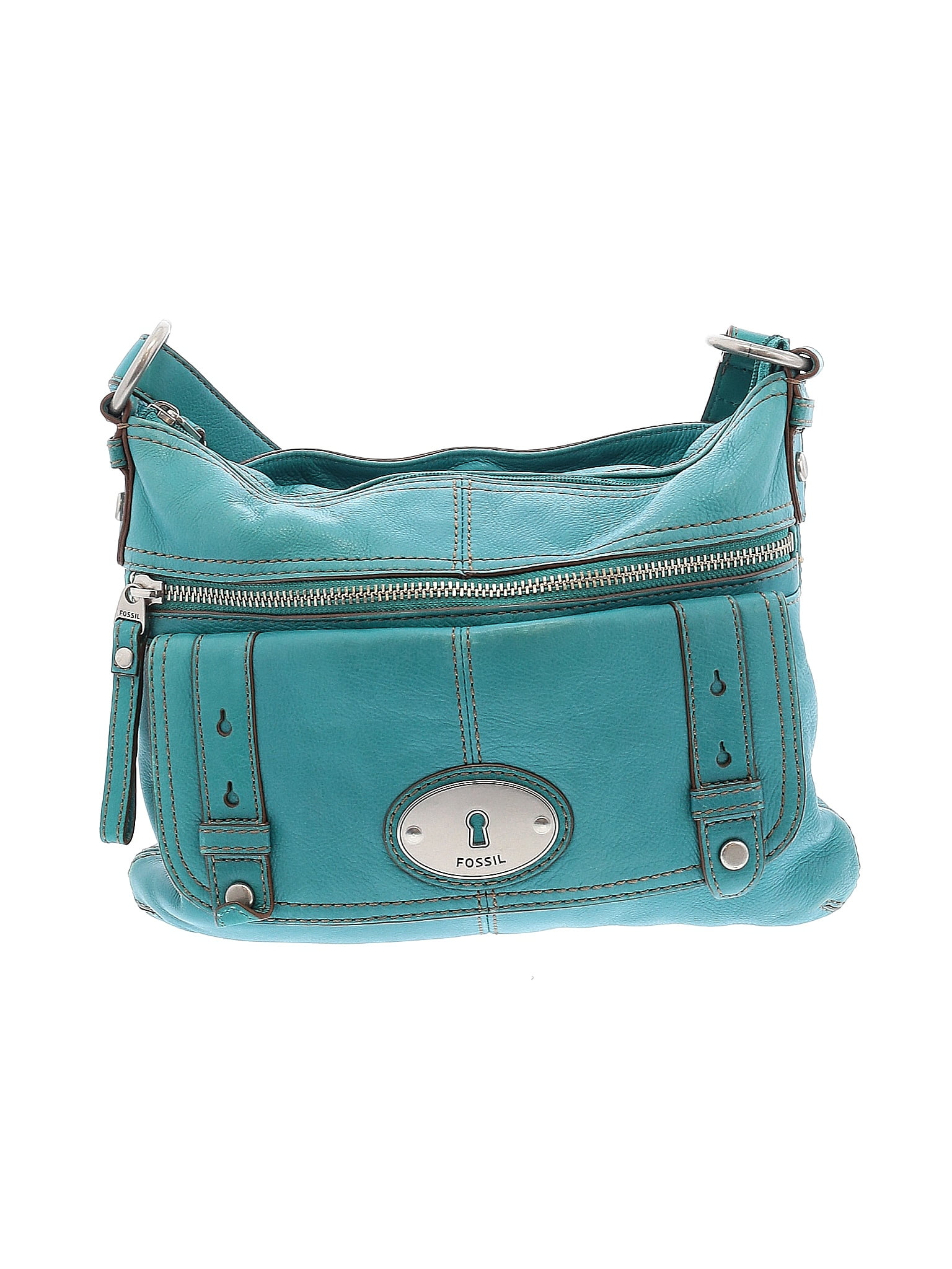 Fossil 100% Leather Solid Blue Teal Leather Crossbody Bag One Size - 67 ...