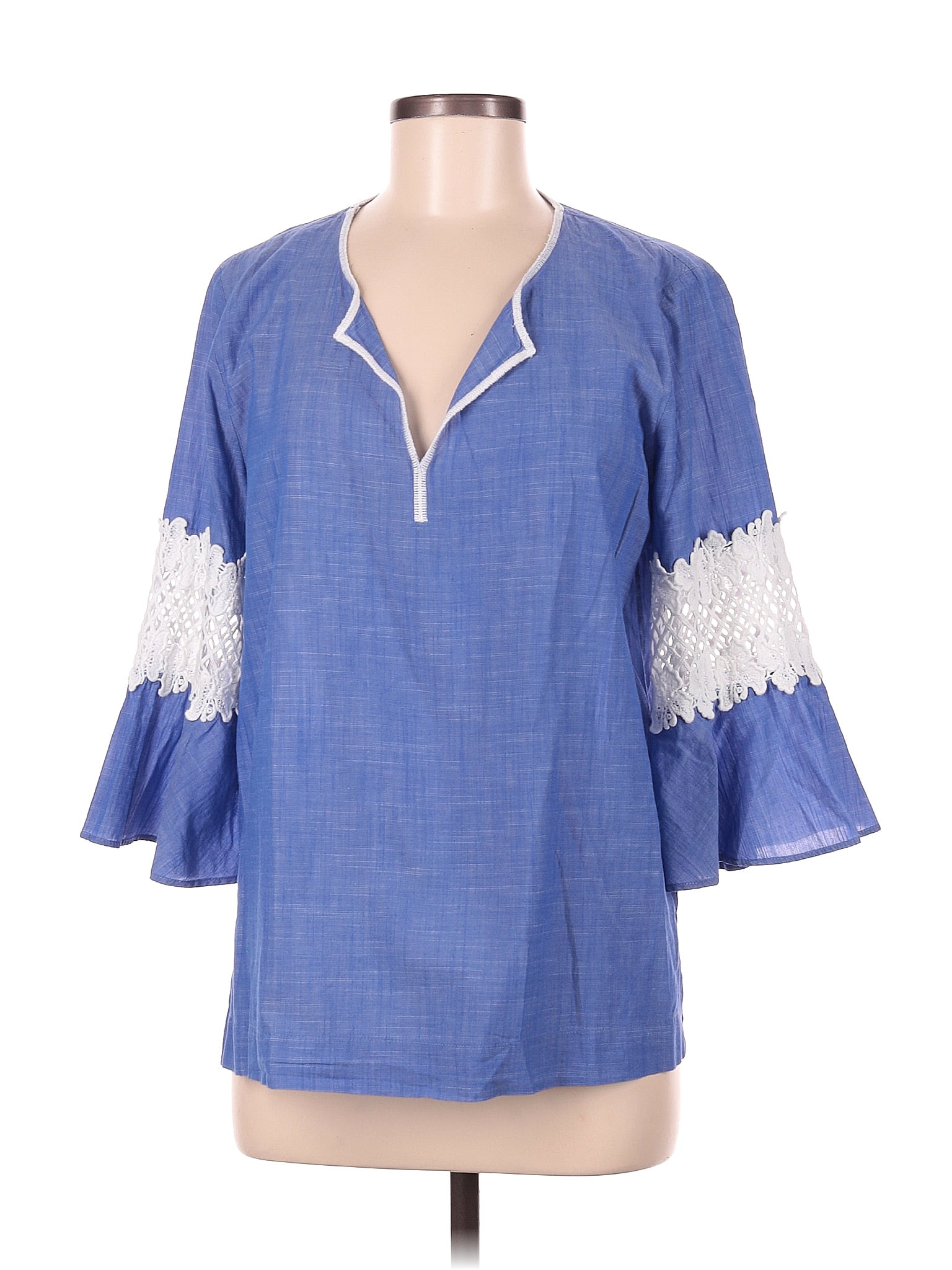 Lilly Pulitzer 100 Cotton Solid Blue Long Sleeve Top Size M 65 Off