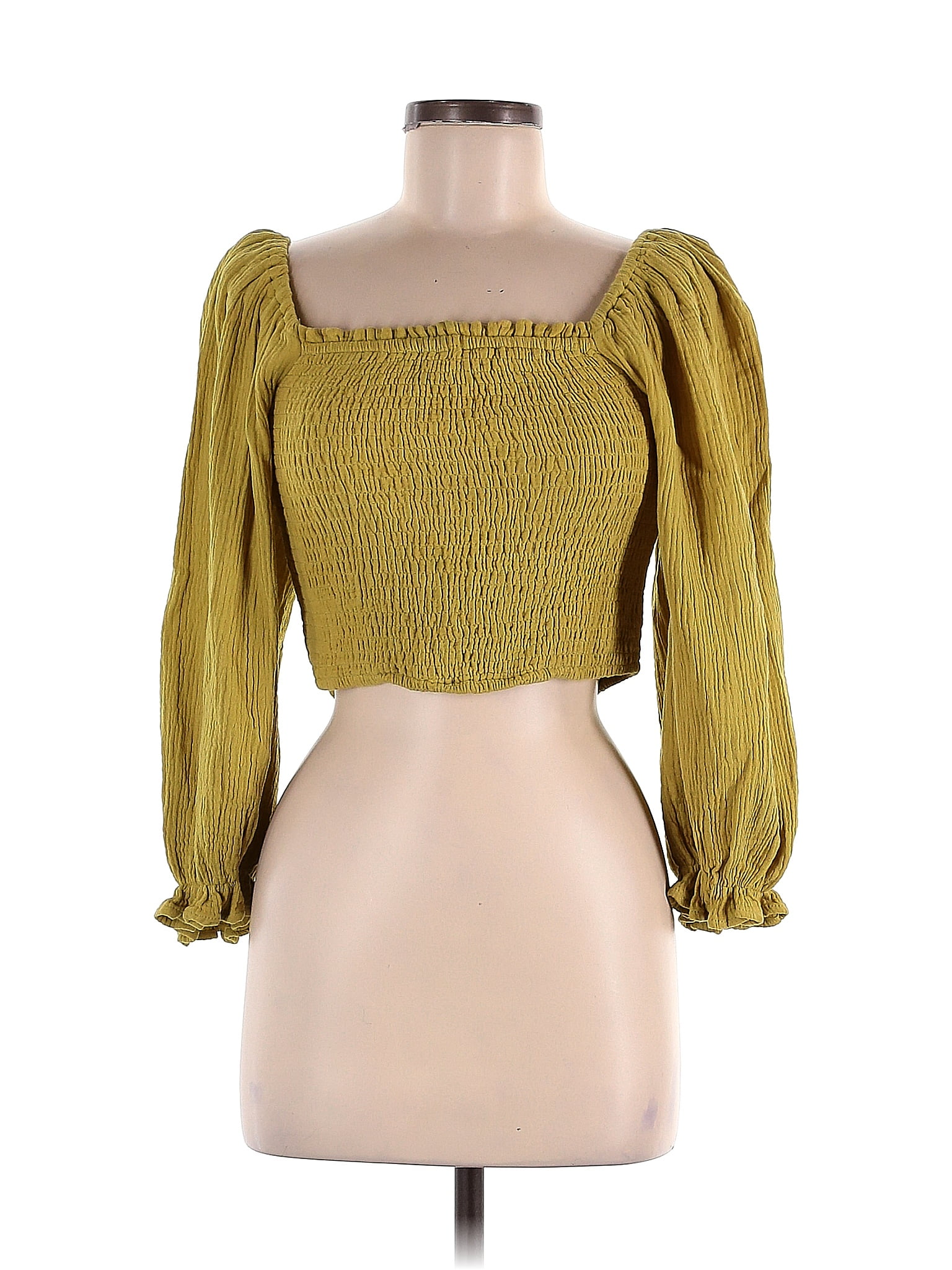 Lulus 100 Cotton Yellow Long Sleeve Blouse Size M 62 Off Thredup
