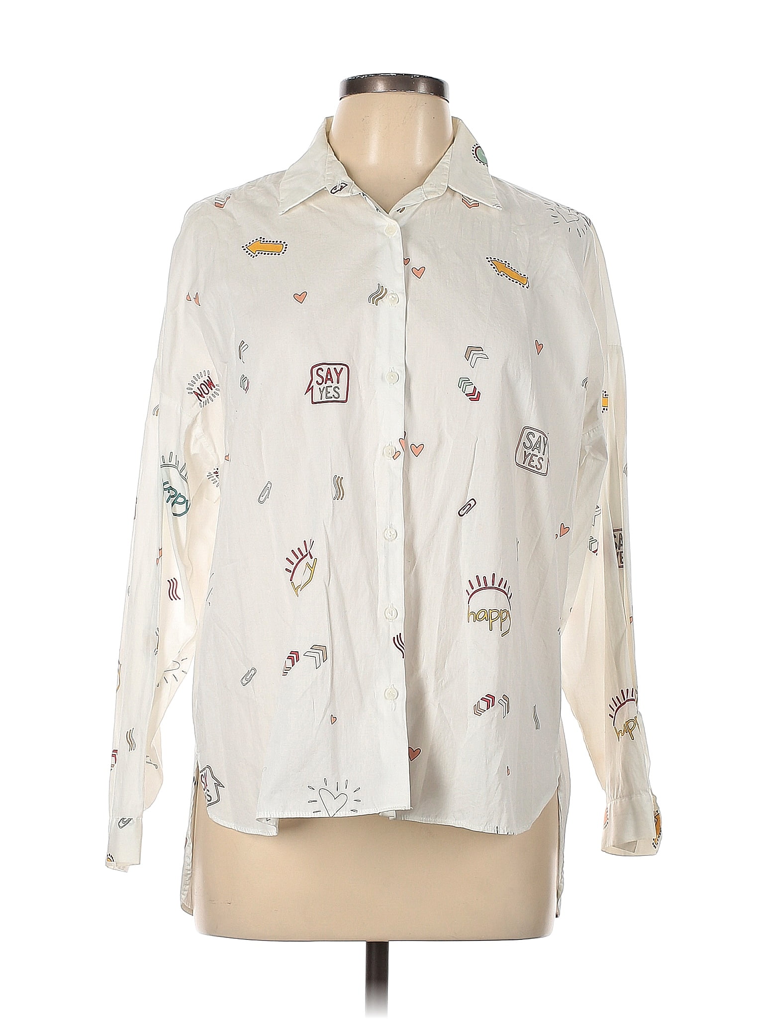 Zara White Ivory Long Sleeve Button-Down Shirt Size L - 48% off | ThredUp