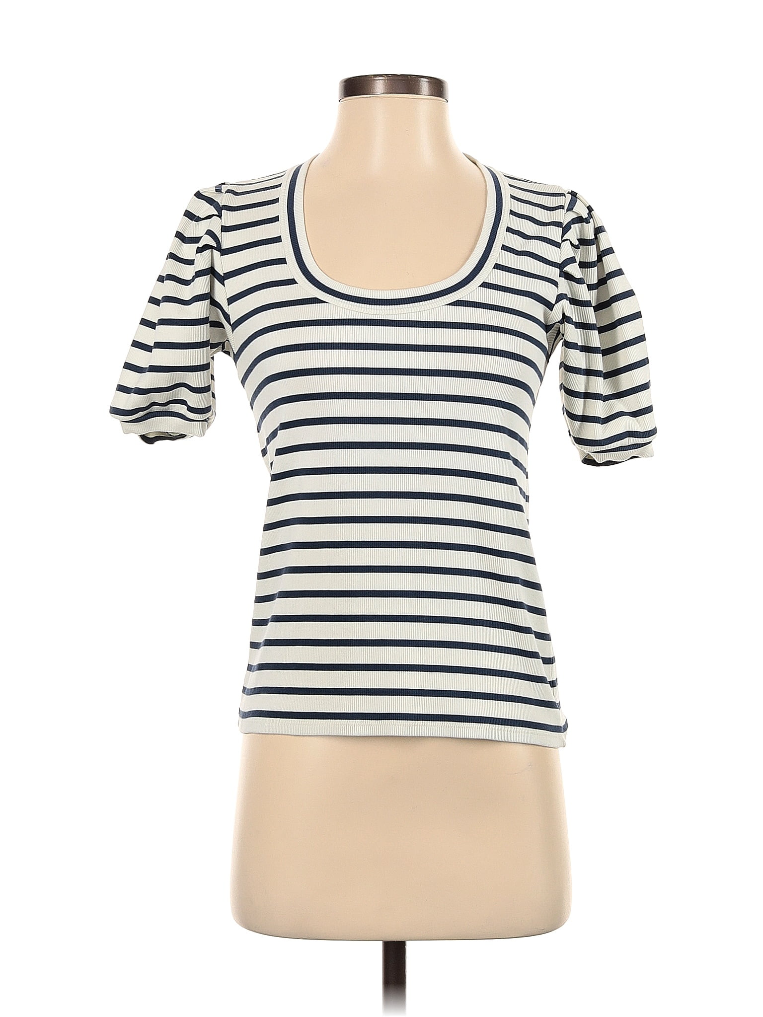 Veronica Beard Jeans Stripes White Ivory Short Sleeve Top Size S 74