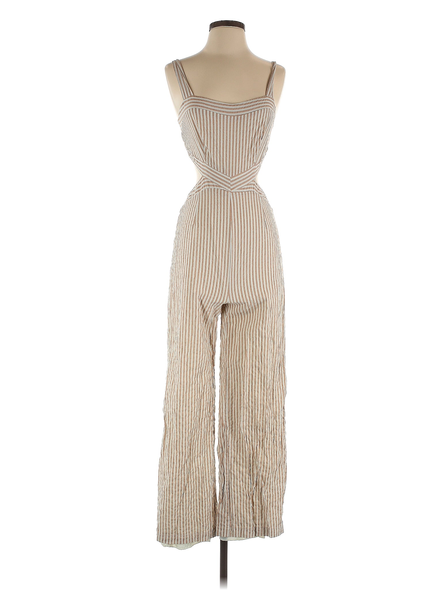 Altar'd State Marled Solid Tweed Chevron-herringbone Tan Jumpsuit Size ...
