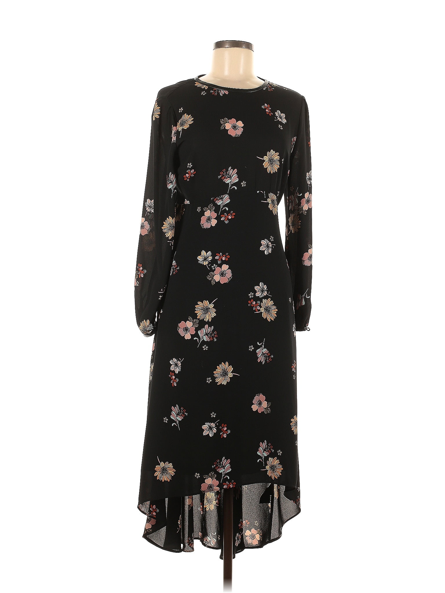 Who What Wear 100 Polyester Floral Black Casual Dress Size S 50 Off