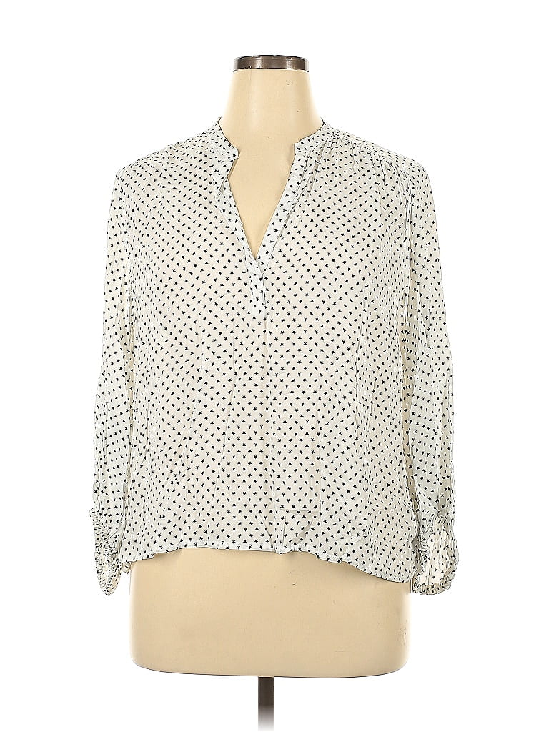 Gap 100 Rayon Polka Dots White Ivory Long Sleeve Blouse Size Xl 75