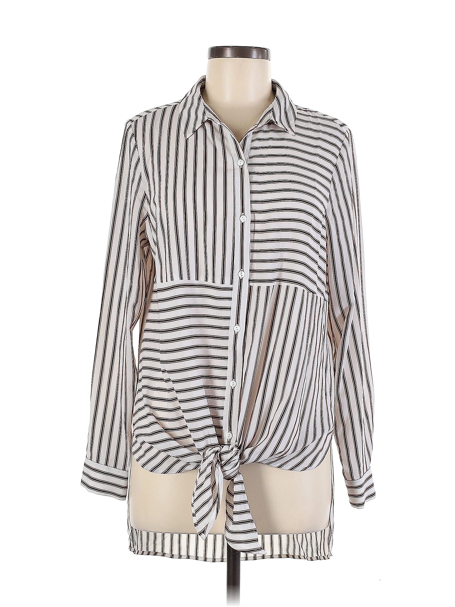 Dr2 Stripes White Gray Long Sleeve Blouse Size M 69 Off Thredup