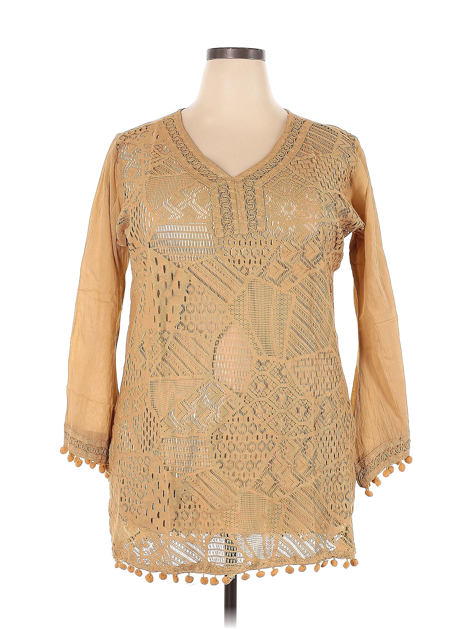 Anandas Collection 100% Cotton Tan Long Sleeve Blouse Size XXL - 68% ...