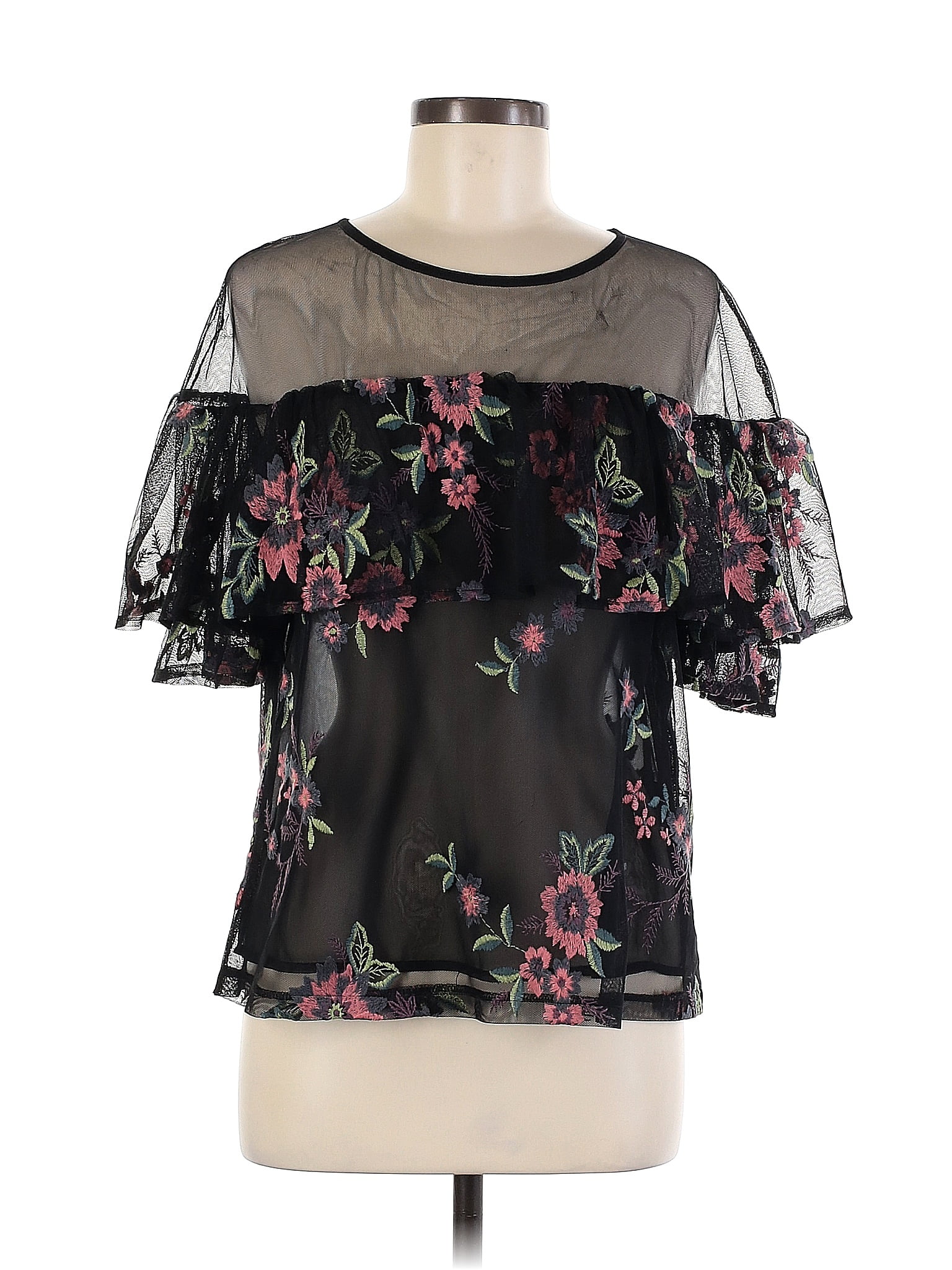 Bb Dakota Floral Black Short Sleeve Blouse Size M 68 Off Thredup
