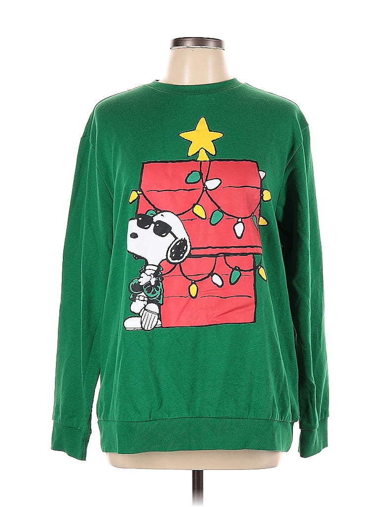 Peanuts Graphic Green Sweatshirt Size L - 28% off | ThredUp