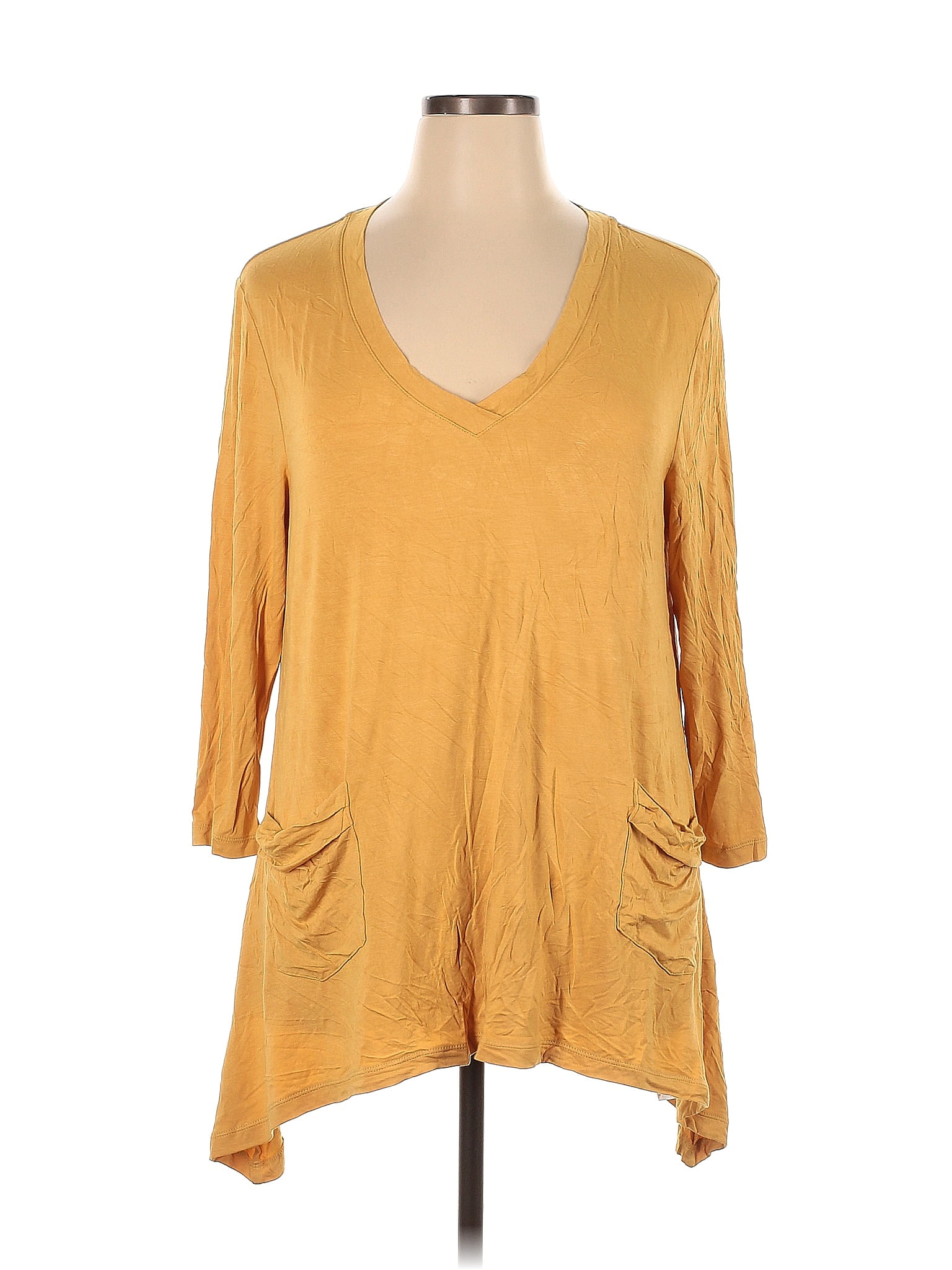 Logo By Lori Goldstein Solid Yellow Gold Long Sleeve Top Size Xl 60