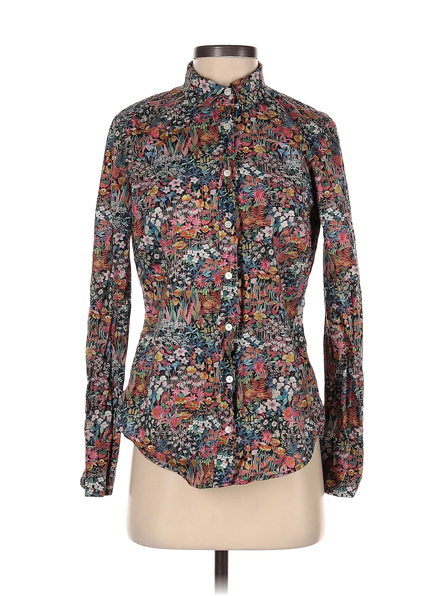 Liberty Art Fabrics for J.Crew 100% Cotton Floral Burgundy Long Sleeve Button-Down Shirt Size 4 ...