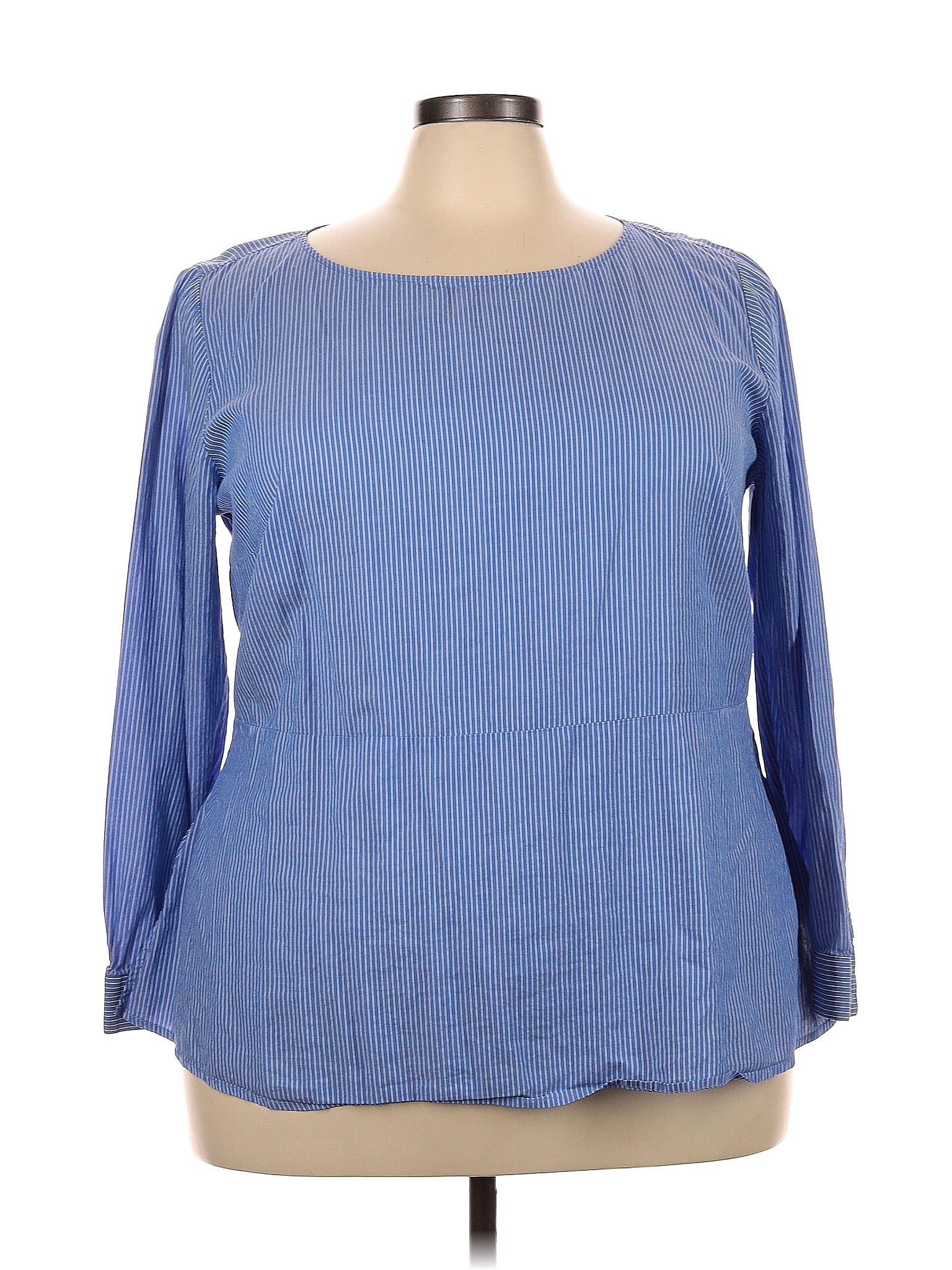 Ann Taylor Loft 100 Cotton Stripes Blue Long Sleeve Top Size 22 Plus