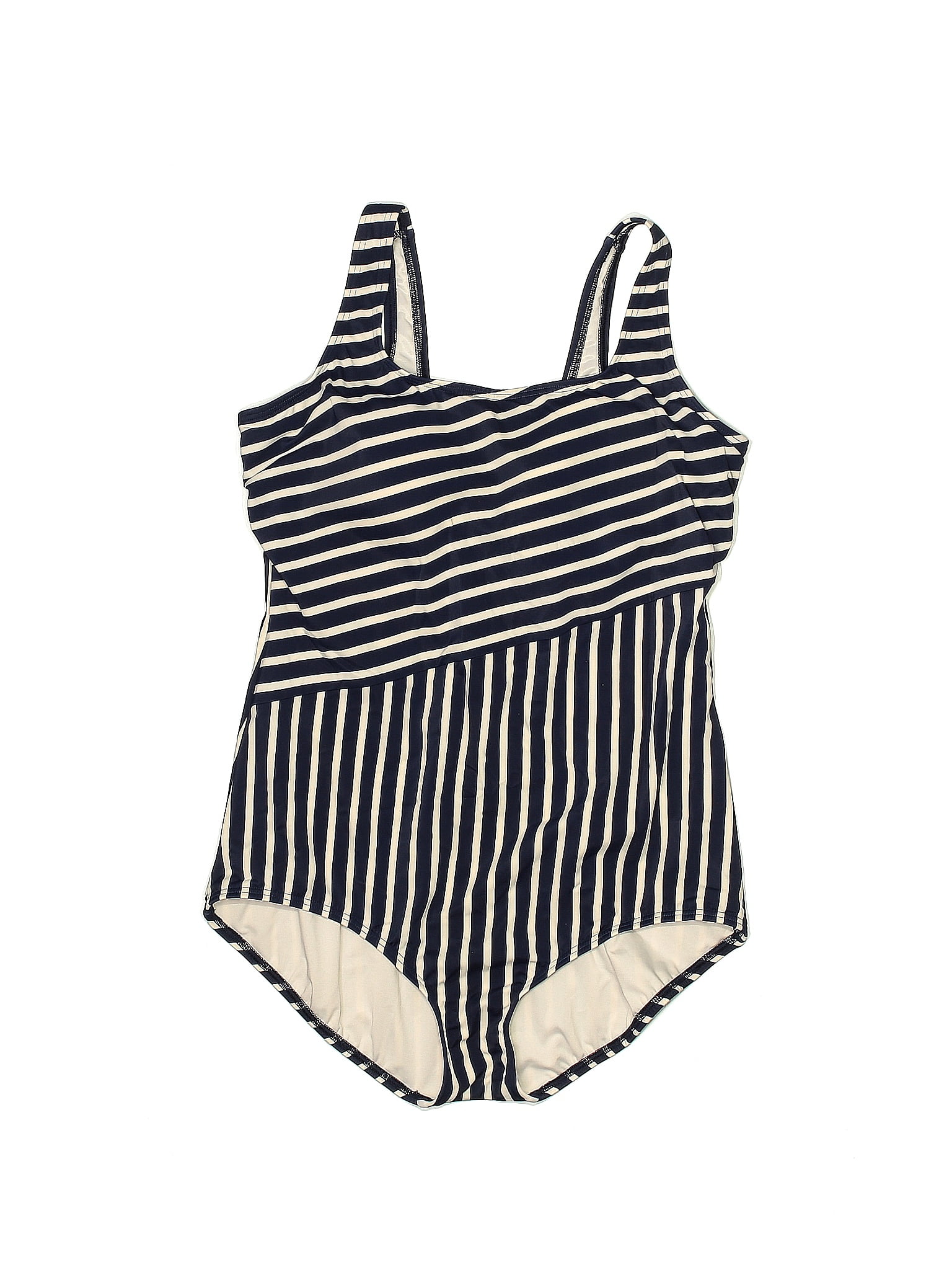 Lands End Stripes Multi Color Ivory One Piece Swimsuit Size 14 66