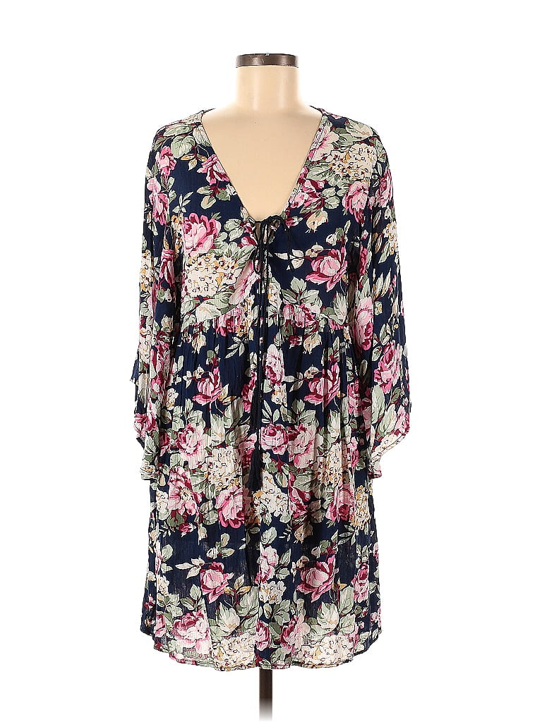 Unbranded 100 Rayon Floral Motif Floral Blue Casual Dress Size M 45