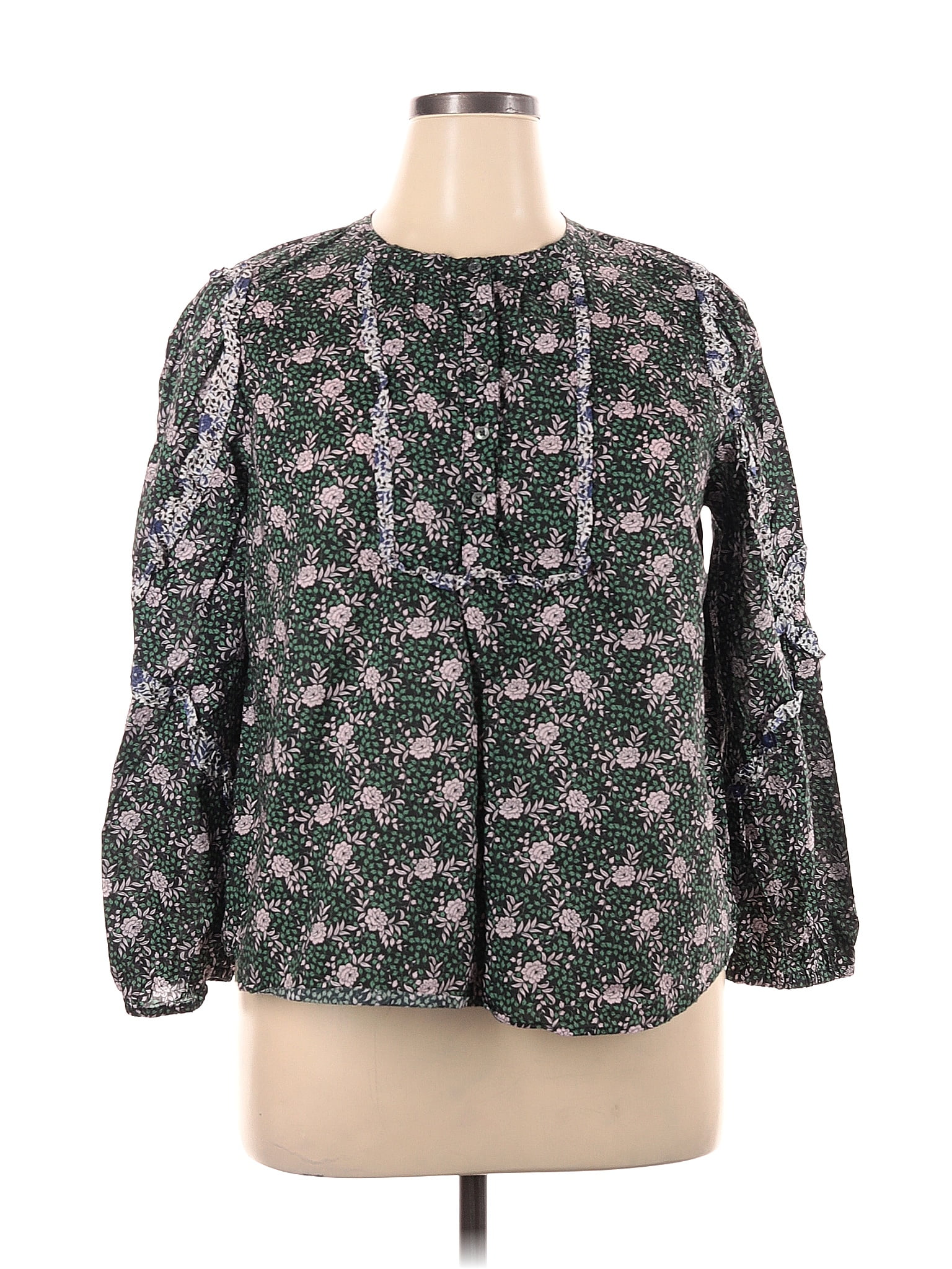 Liberty Art Fabrics for J.Crew 100% Cotton Green Long Sleeve Blouse Size XL - 70% off | ThredUp