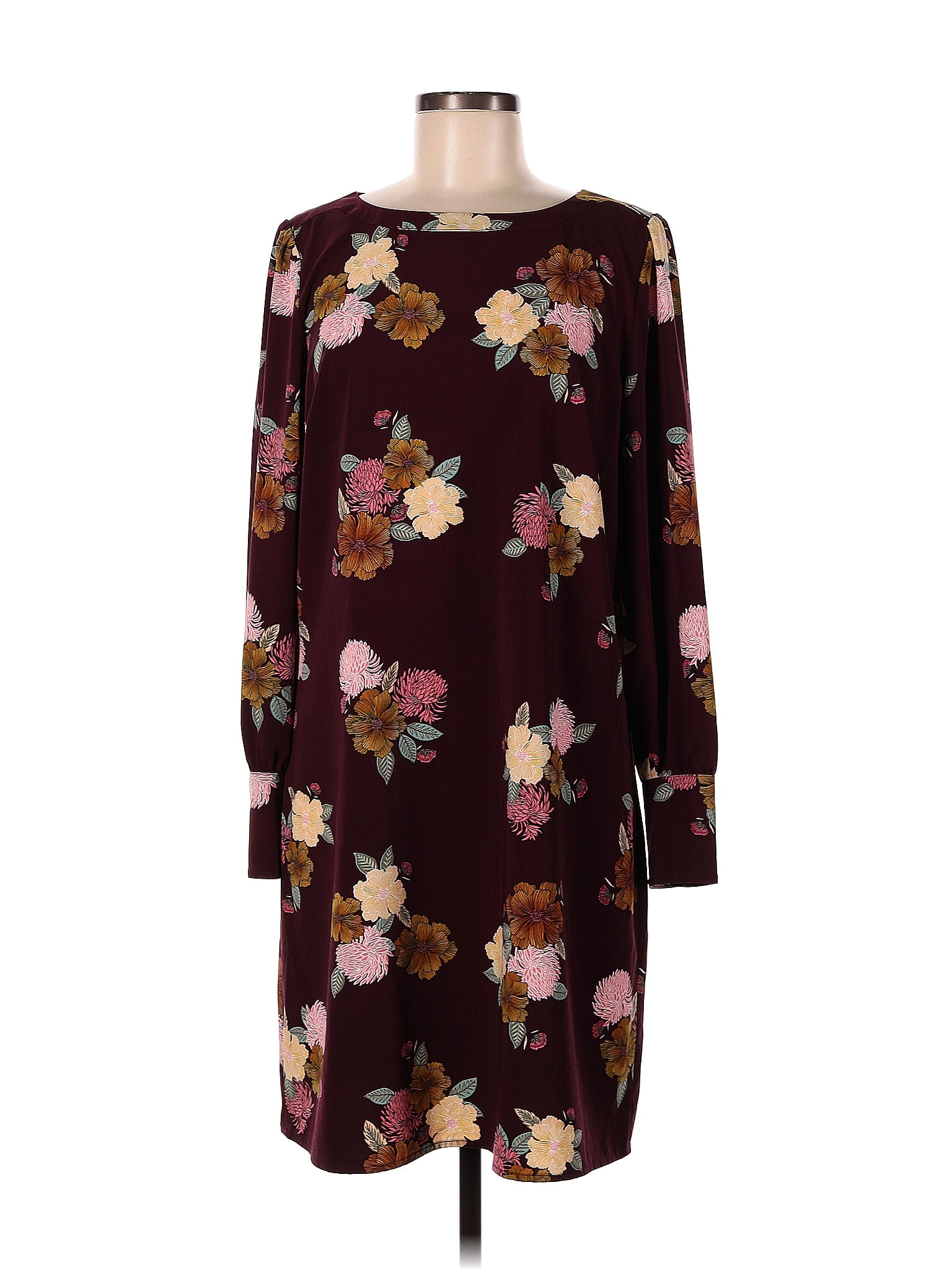 Ann Taylor Loft Floral Motif Floral Burgundy Casual Dress Size 12 70