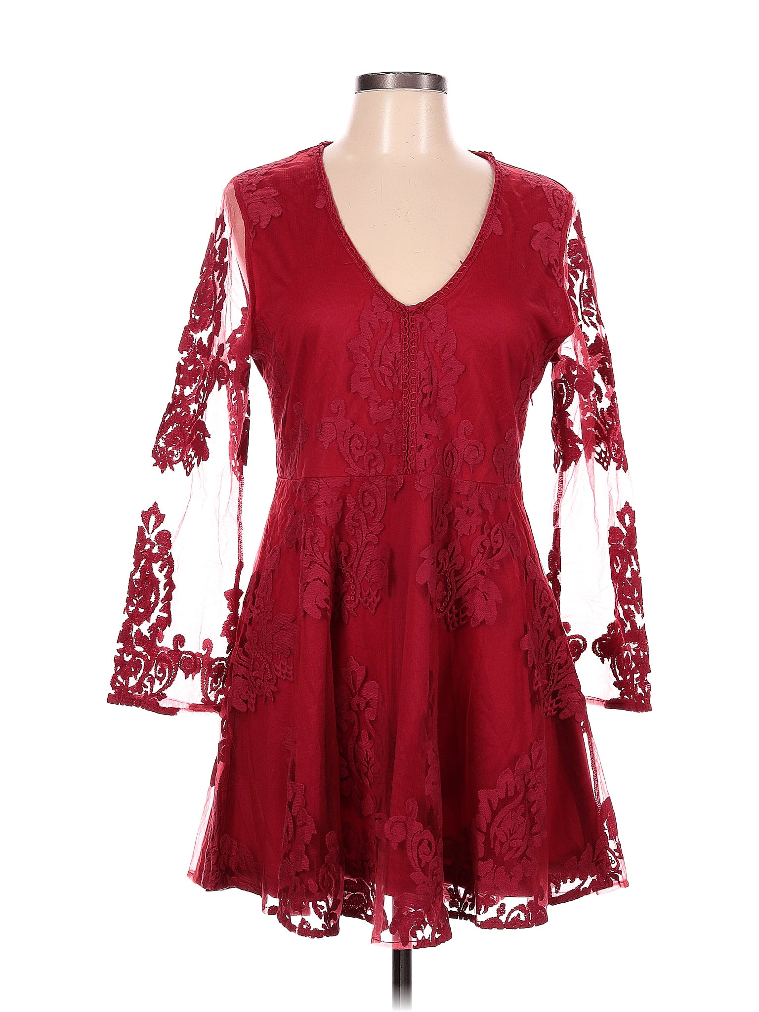 The Pyramid Collection 100% Nylon Burgundy Casual Dress Size L - 63% ...