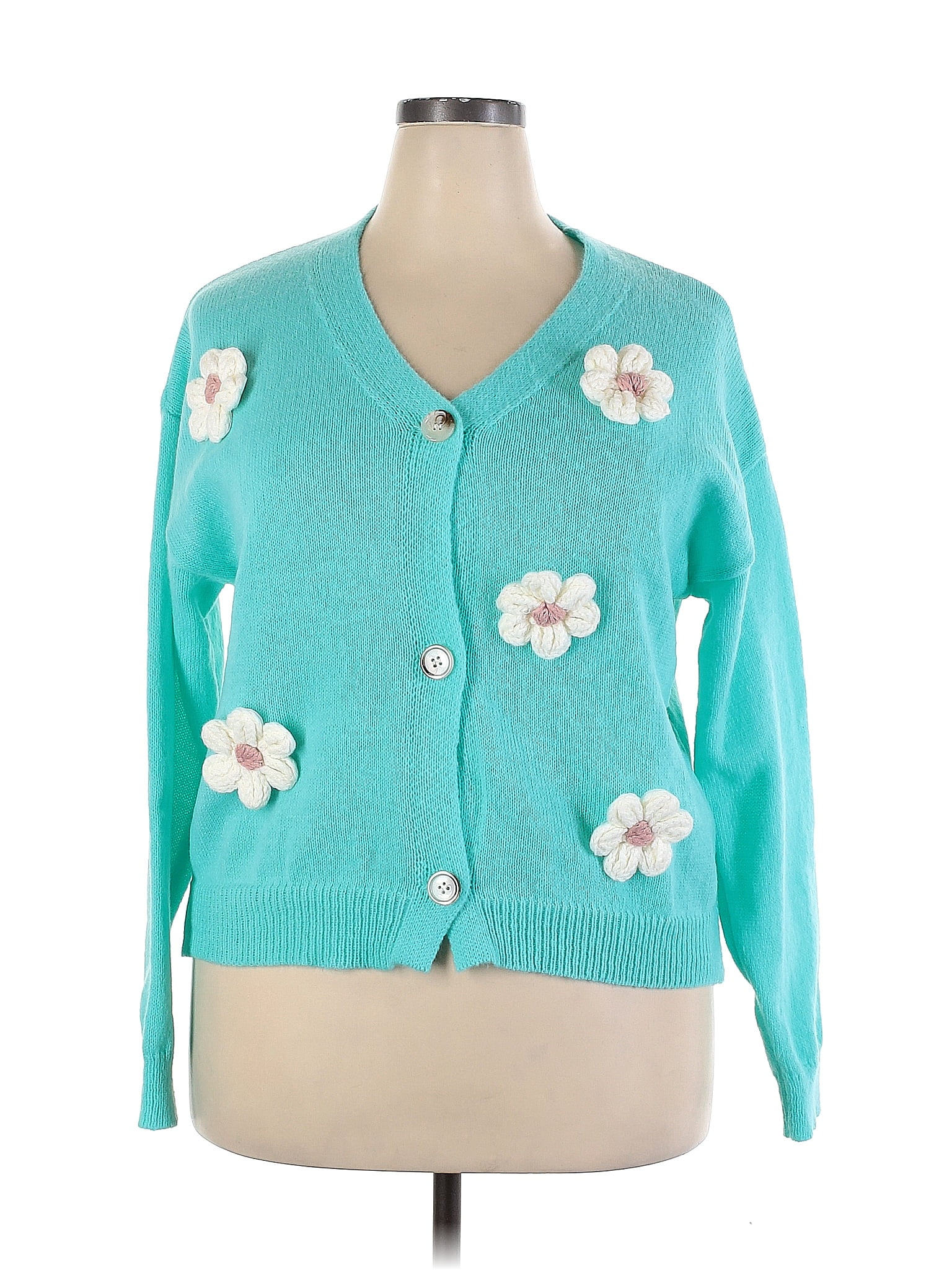 Unbranded 100% Polyester Floral Motif Floral Teal Cardigan Size 2X ...