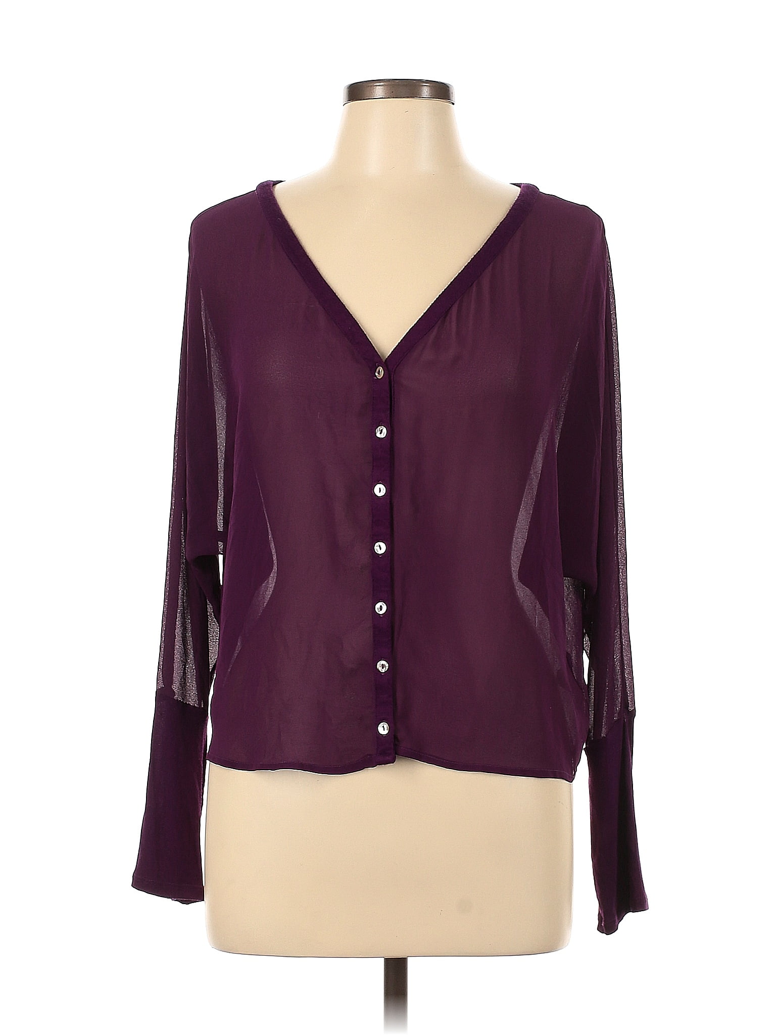 Naked Zebra 100 Polyester Purple Long Sleeve Blouse Size L 58 Off