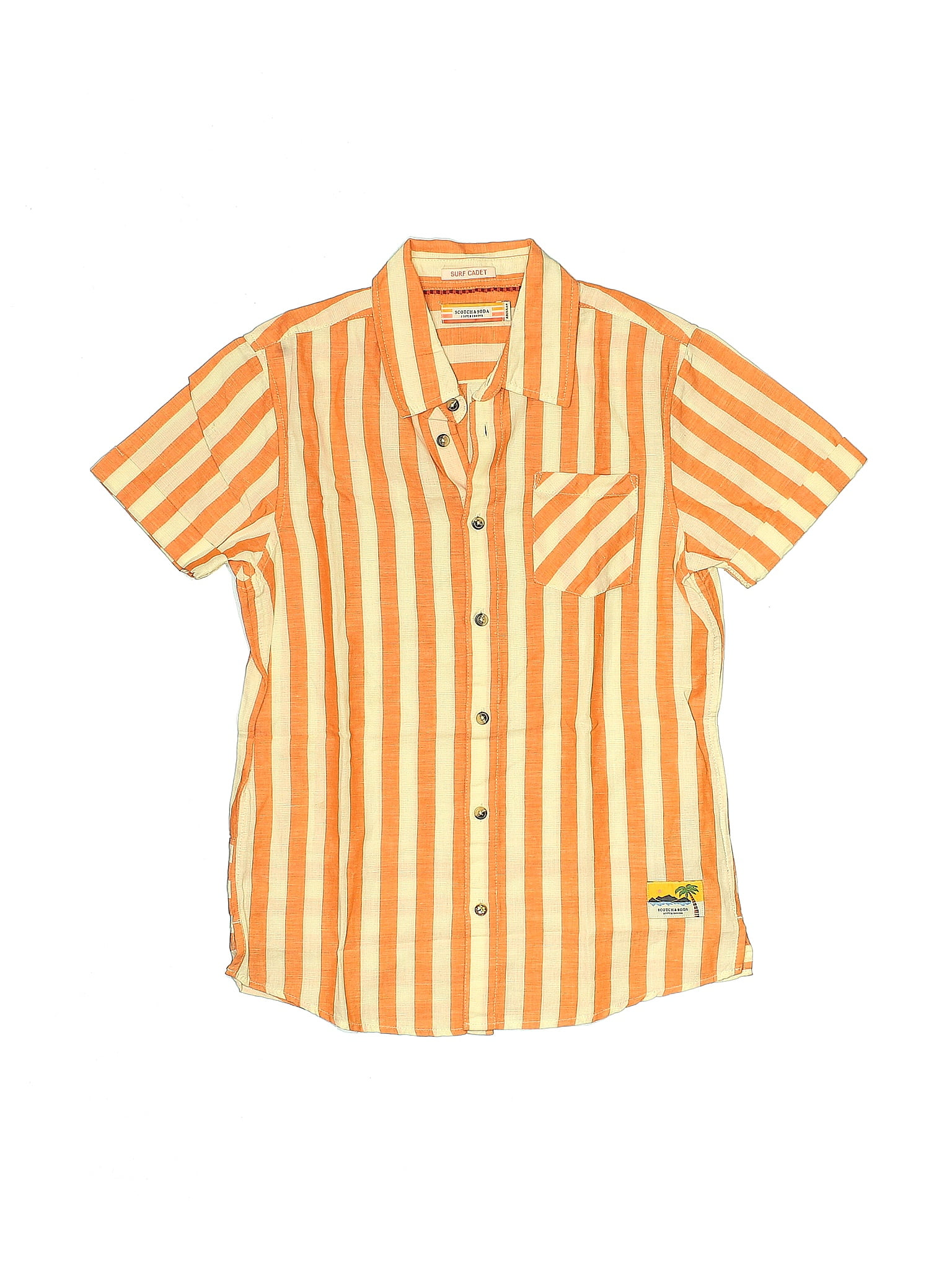 Scotch And Soda Stripes Orange Short Sleeve Button Down Shirt Size 10