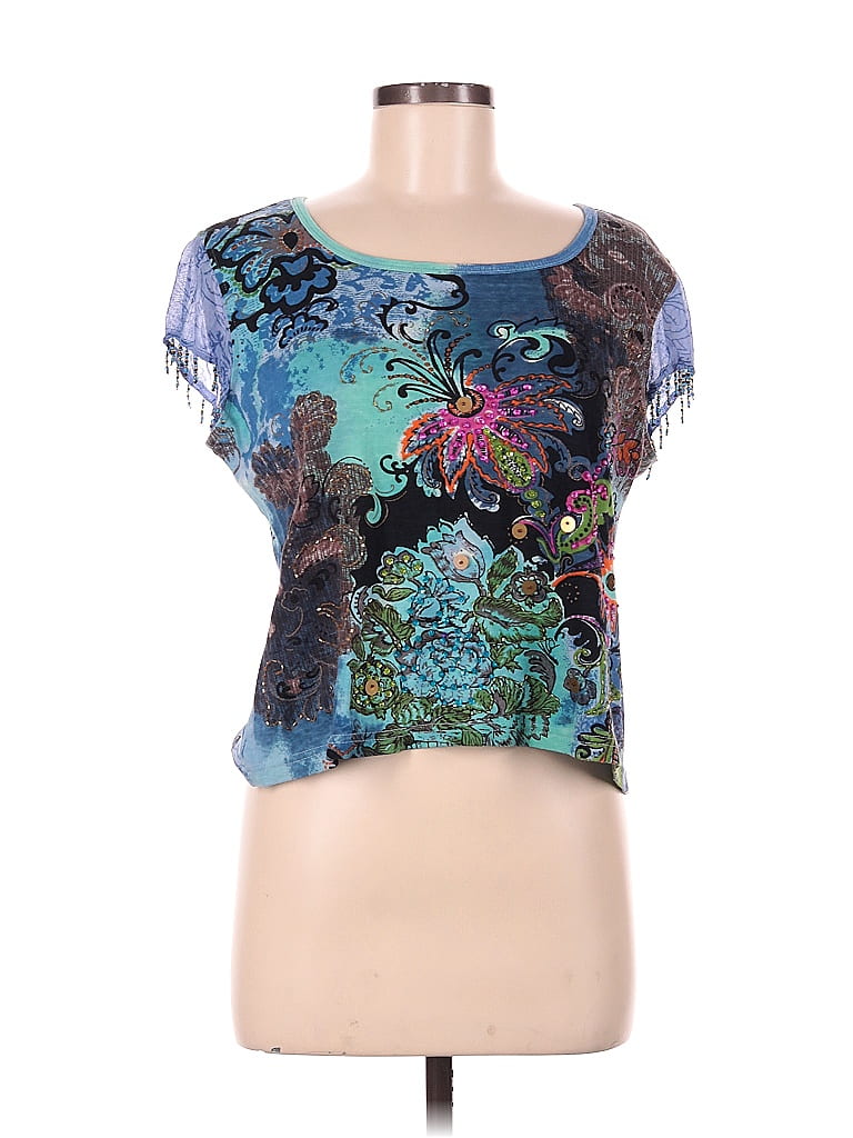 Assorted Brands 100 Cotton Floral Blue Short Sleeve Blouse Size M 47