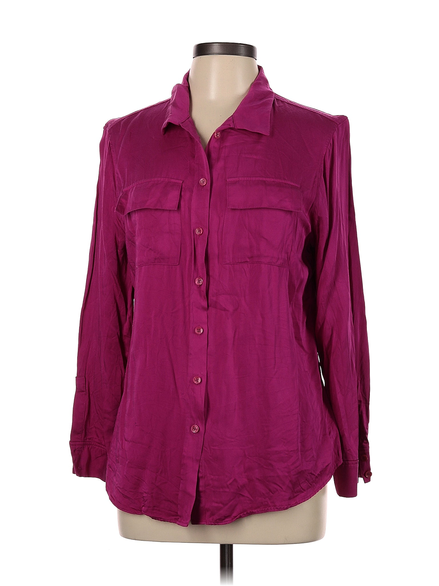Chico's 100% Modal Burgundy Long Sleeve Button-Down Shirt Size Lg (2 ...