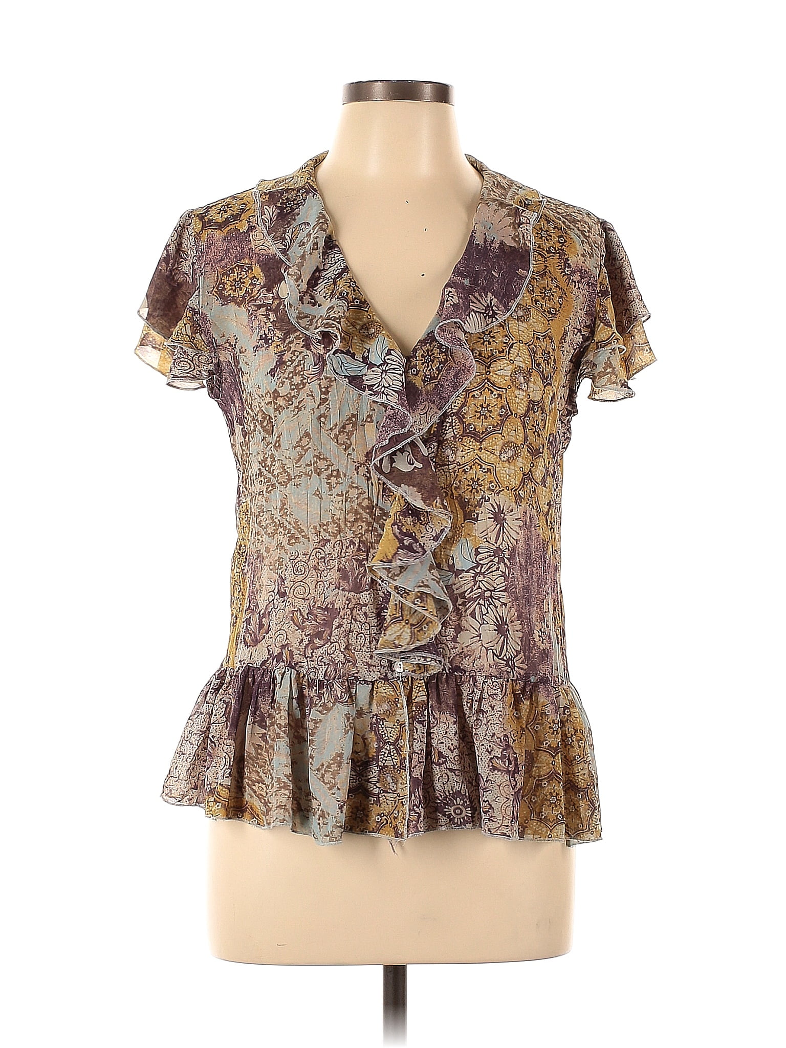Violet And Claire 100 Polyester Damask Paisley Batik Purple Short Sleeve