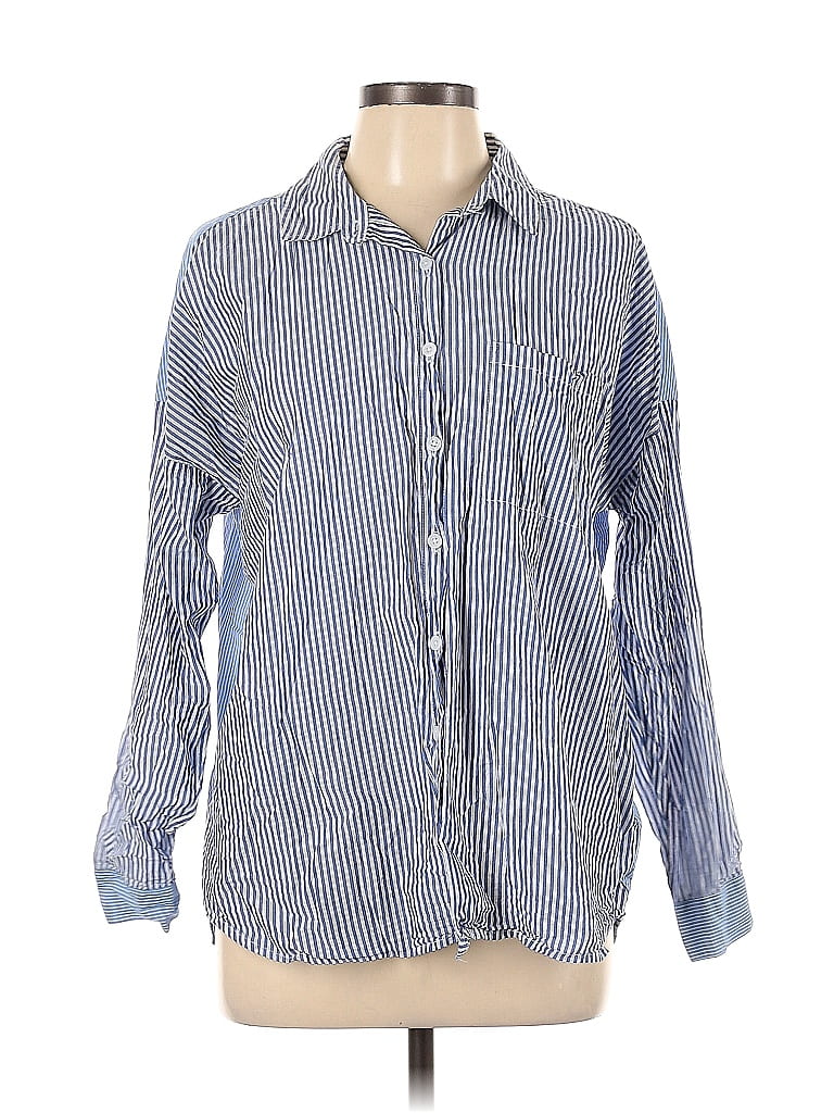 BeachLunchLounge 100% Cotton Stripes Blue Long Sleeve Button-Down Shirt Size XL - 77% off | ThredUp