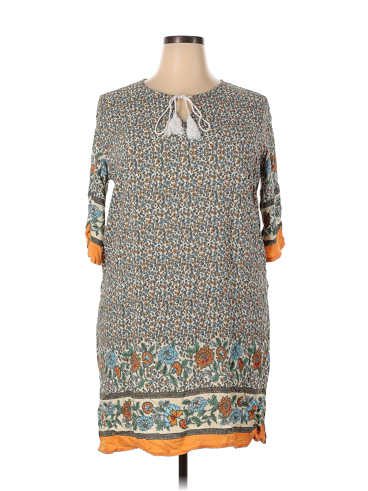 Halife Floral Motif Paisley Baroque Print Gray Casual Dress Size 2X ...