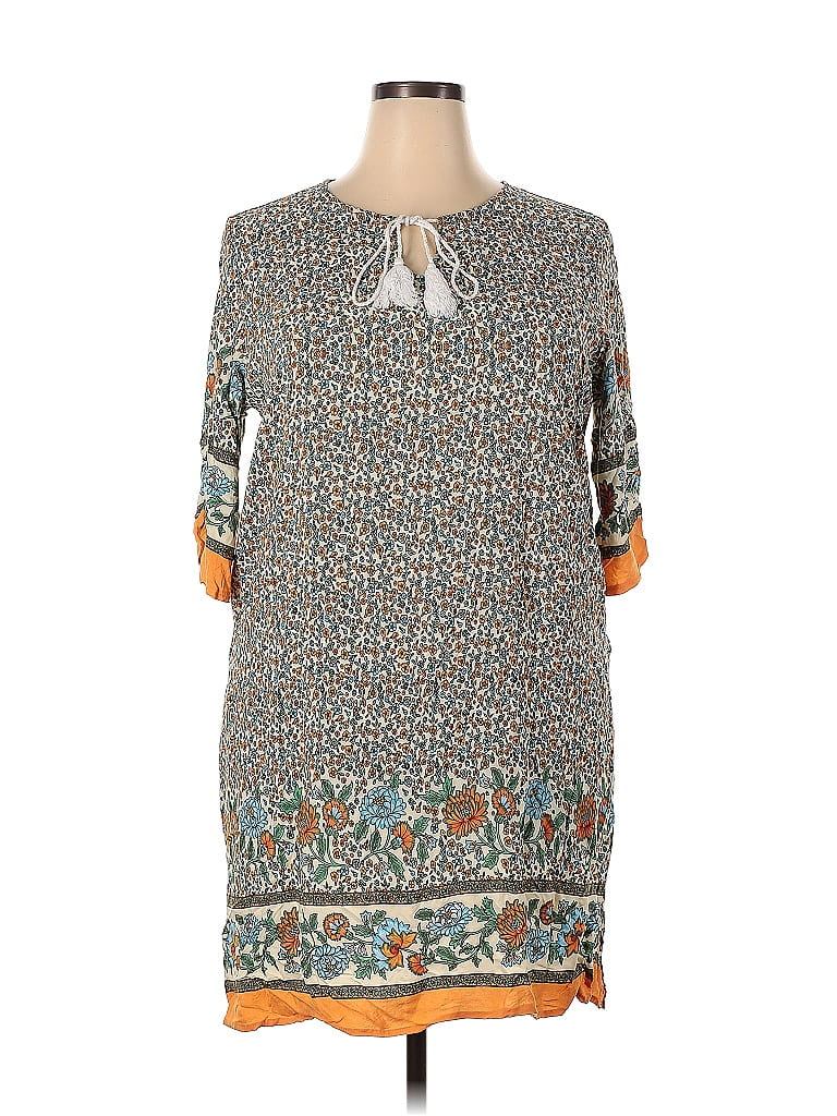 Halife Floral Motif Paisley Baroque Print Gray Casual Dress Size 2X ...