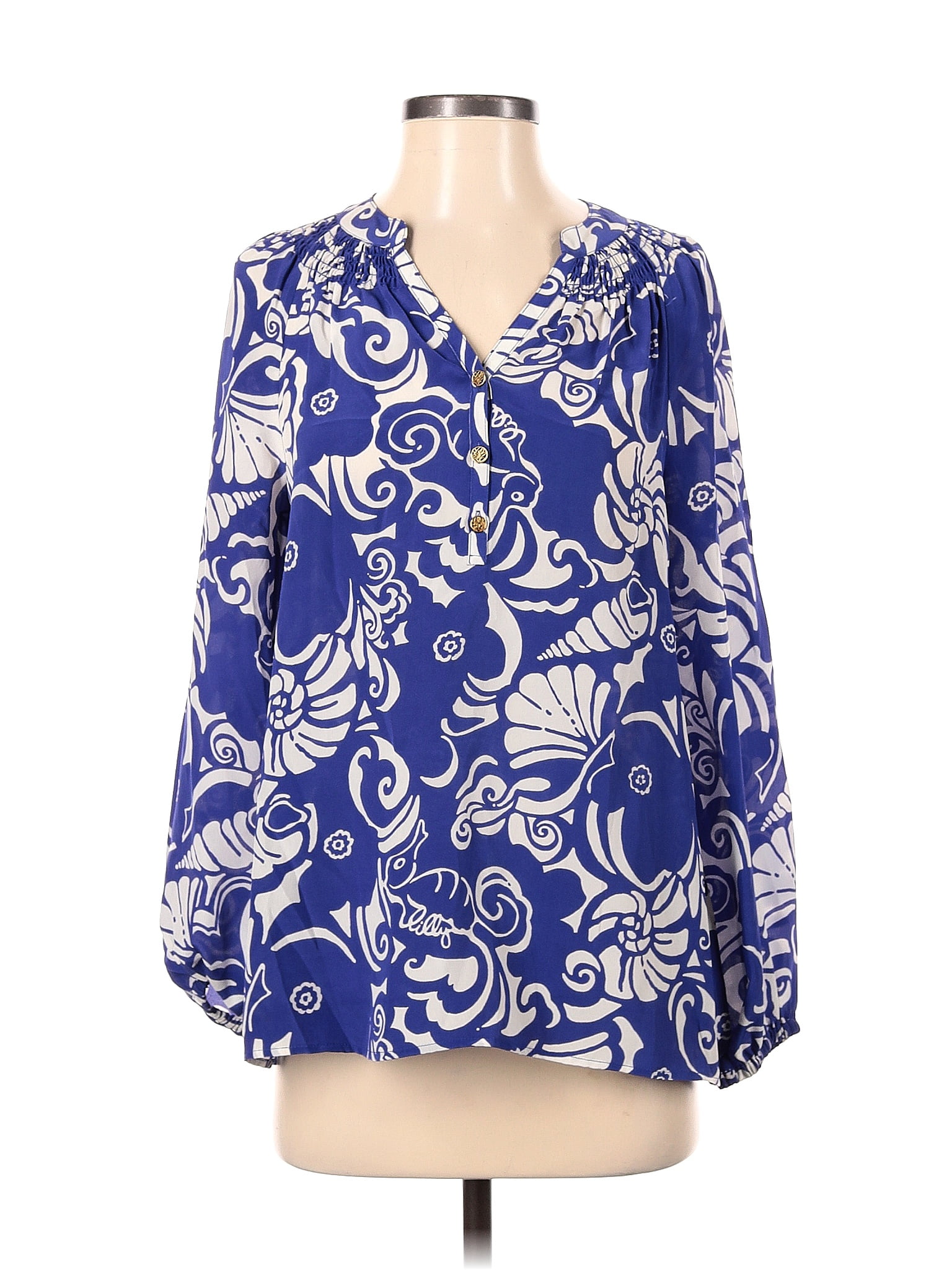 Lilly Pulitzer 100 Silk Blue Long Sleeve Blouse Size Xs 71 Off