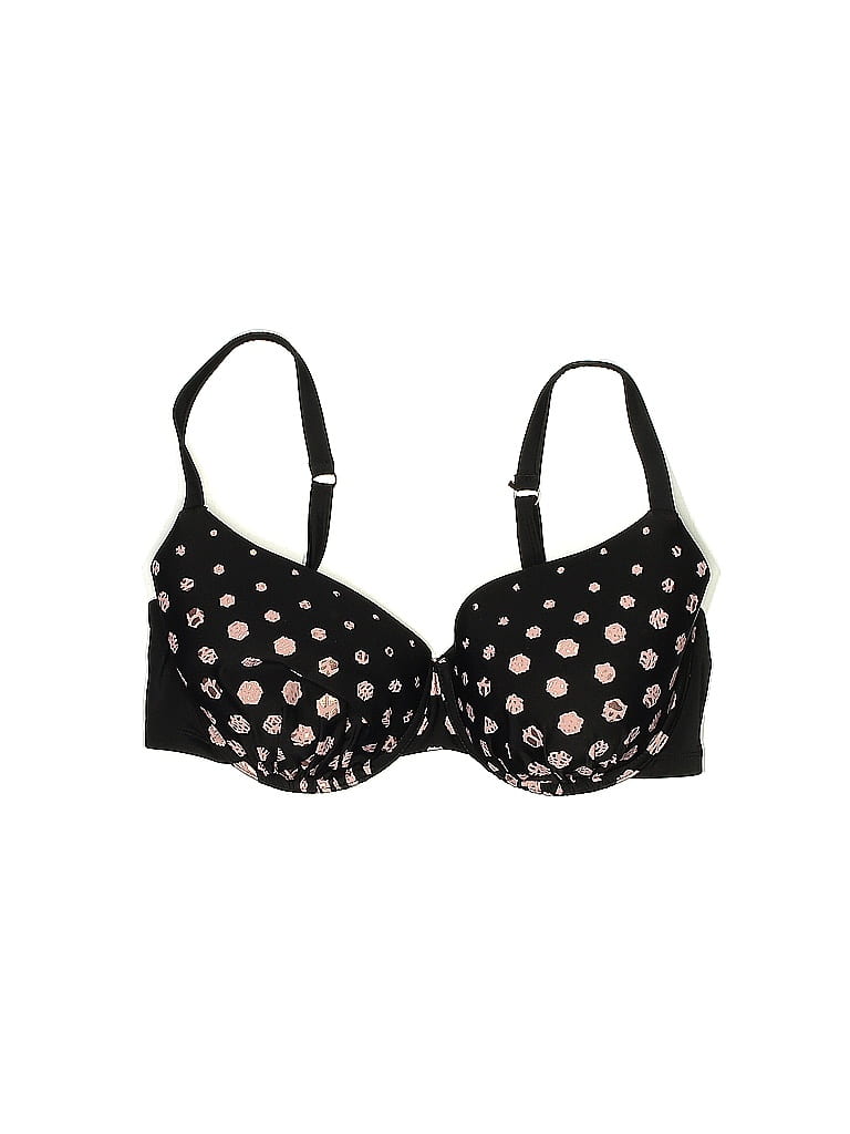 Swimsuits for all Floral Motif Polka Dots Black Swimsuit Top Size Lg ...