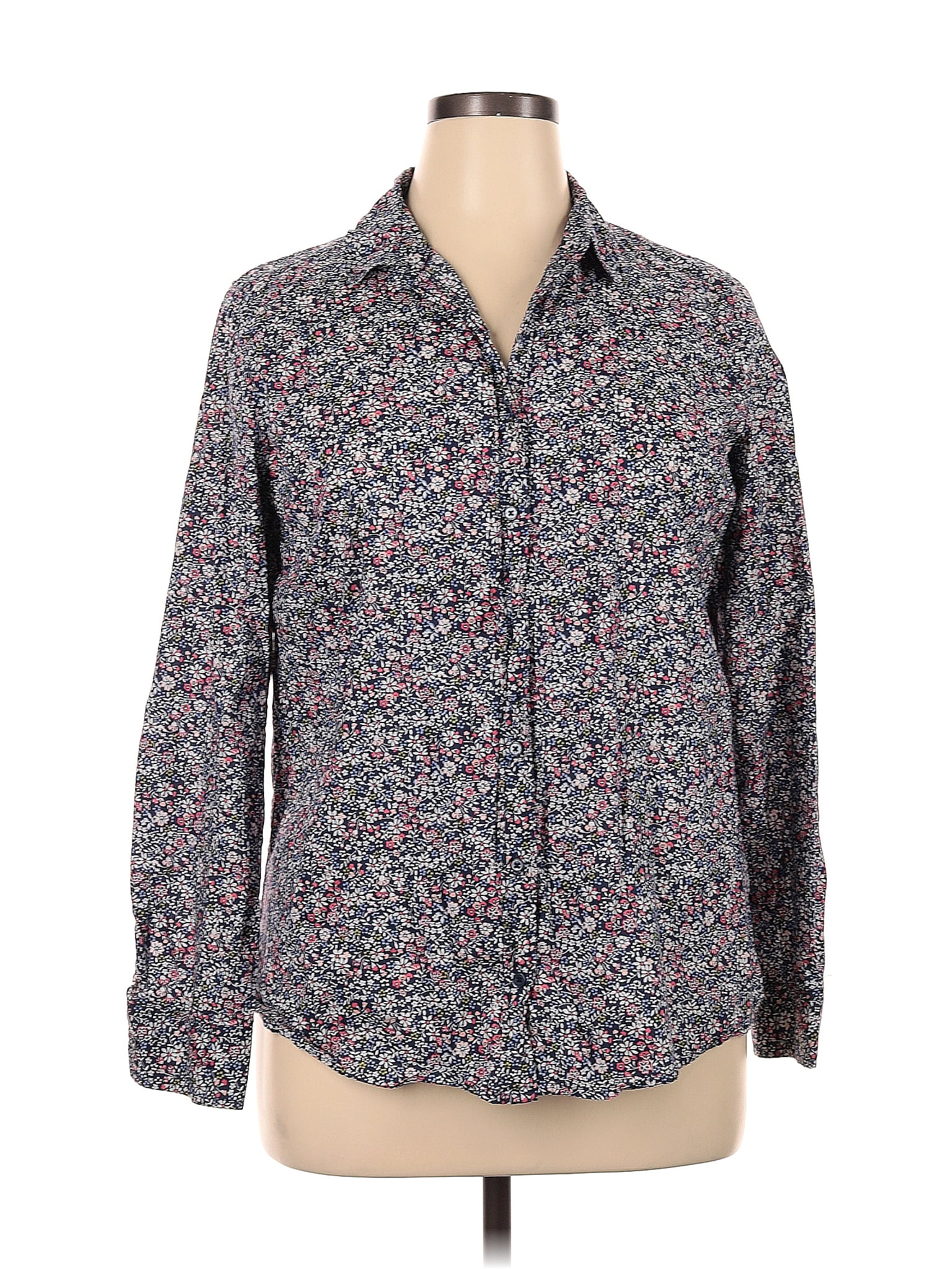 LC Lauren Conrad 100% Cotton Marled Floral Motif Paisley Floral Gray Long Sleeve Button-Down ...