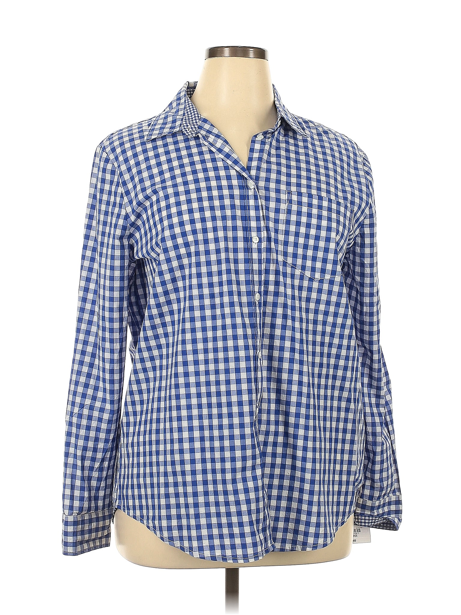 Liz Claiborne 100% Cotton Houndstooth Checkered-gingham Blue Long Sleeve Button-Down Shirt Size ...