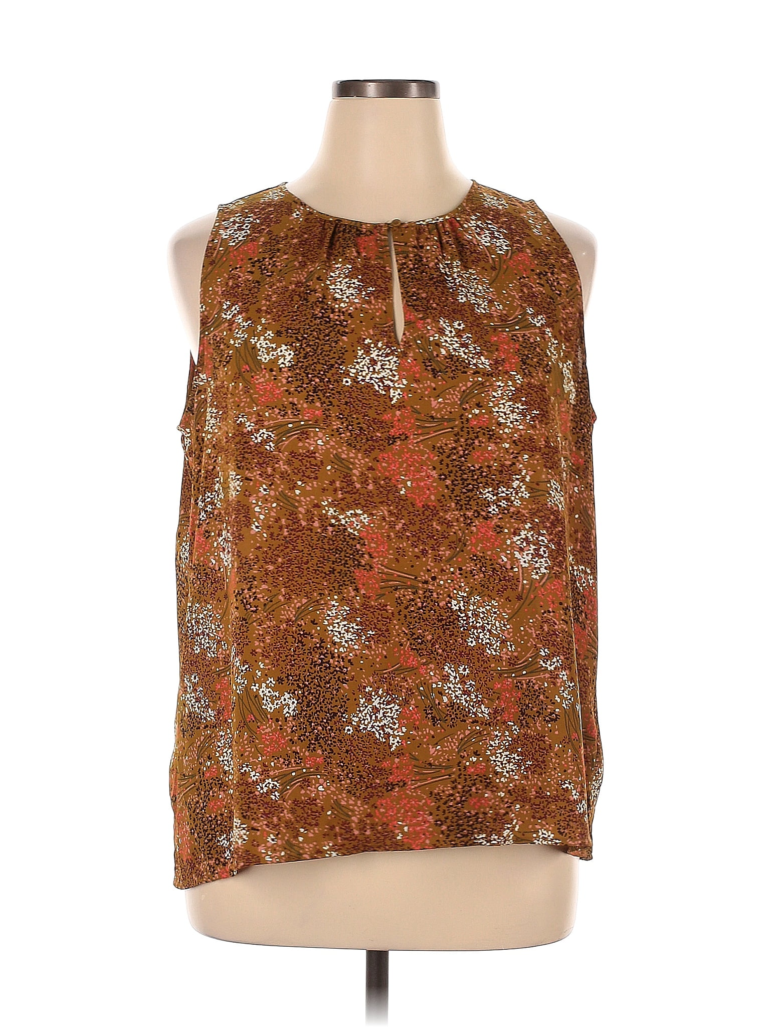Ann Taylor Loft Outlet 100 Polyester Brown Sleeveless Blouse Size Xl