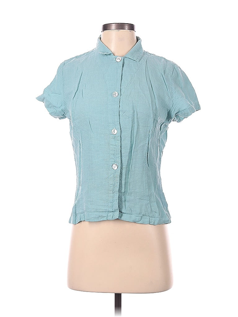 Via Vai 100% Linen Teal Short Sleeve Button-Down Shirt Size S - 50% off ...