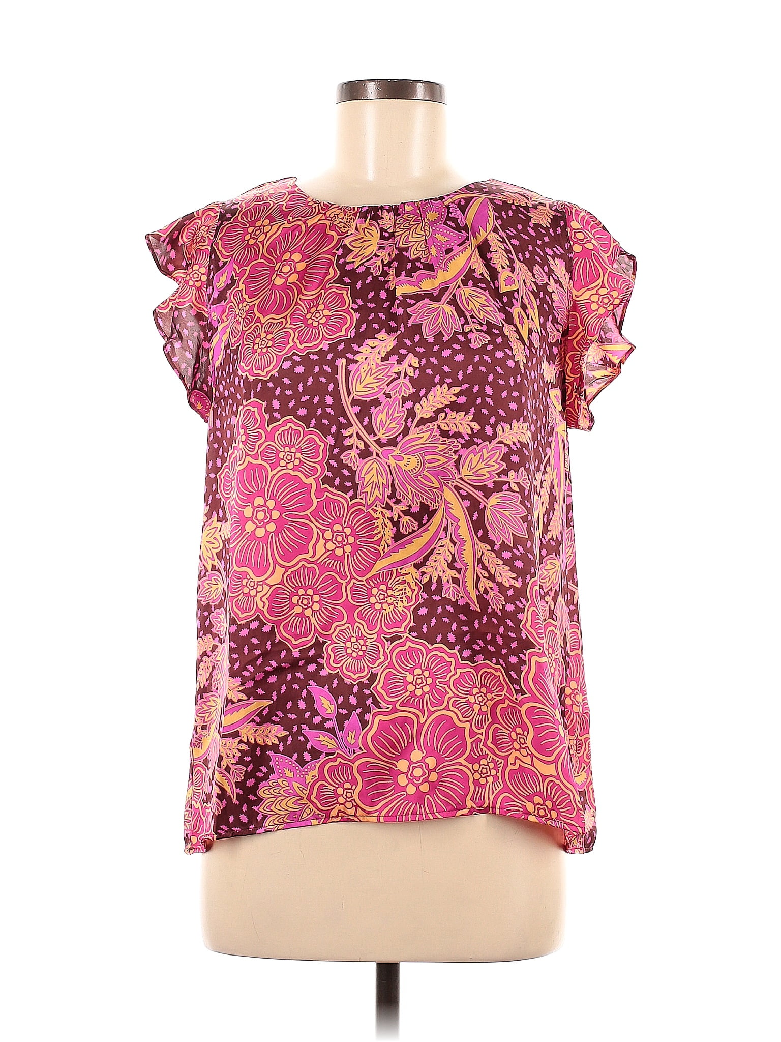Alex And Lili Batik Brocade Pink Short Sleeve Blouse Size M 65 Off