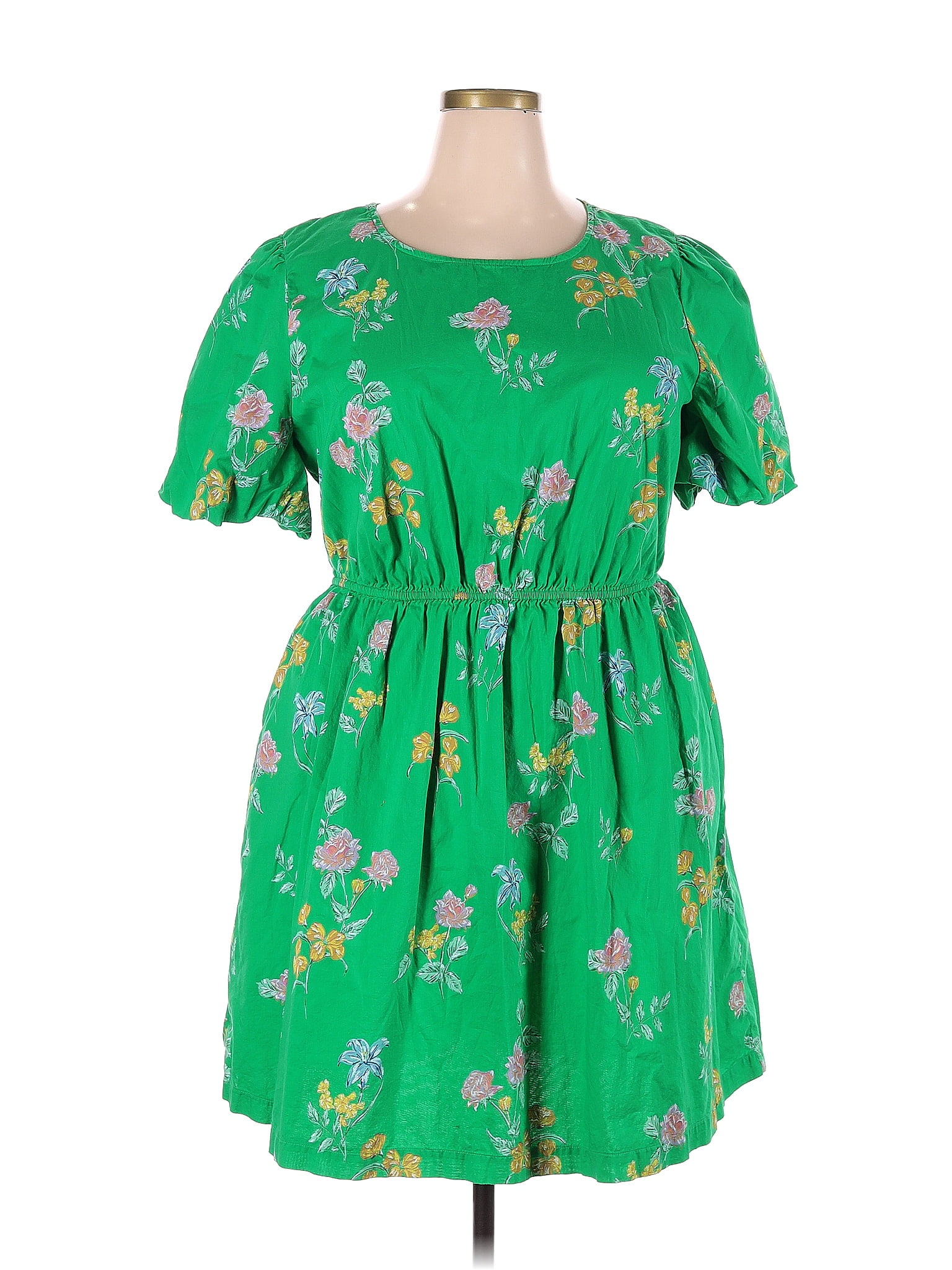 Crown And Ivy 100 Cotton Floral Motif Tropical Green Casual Dress Size
