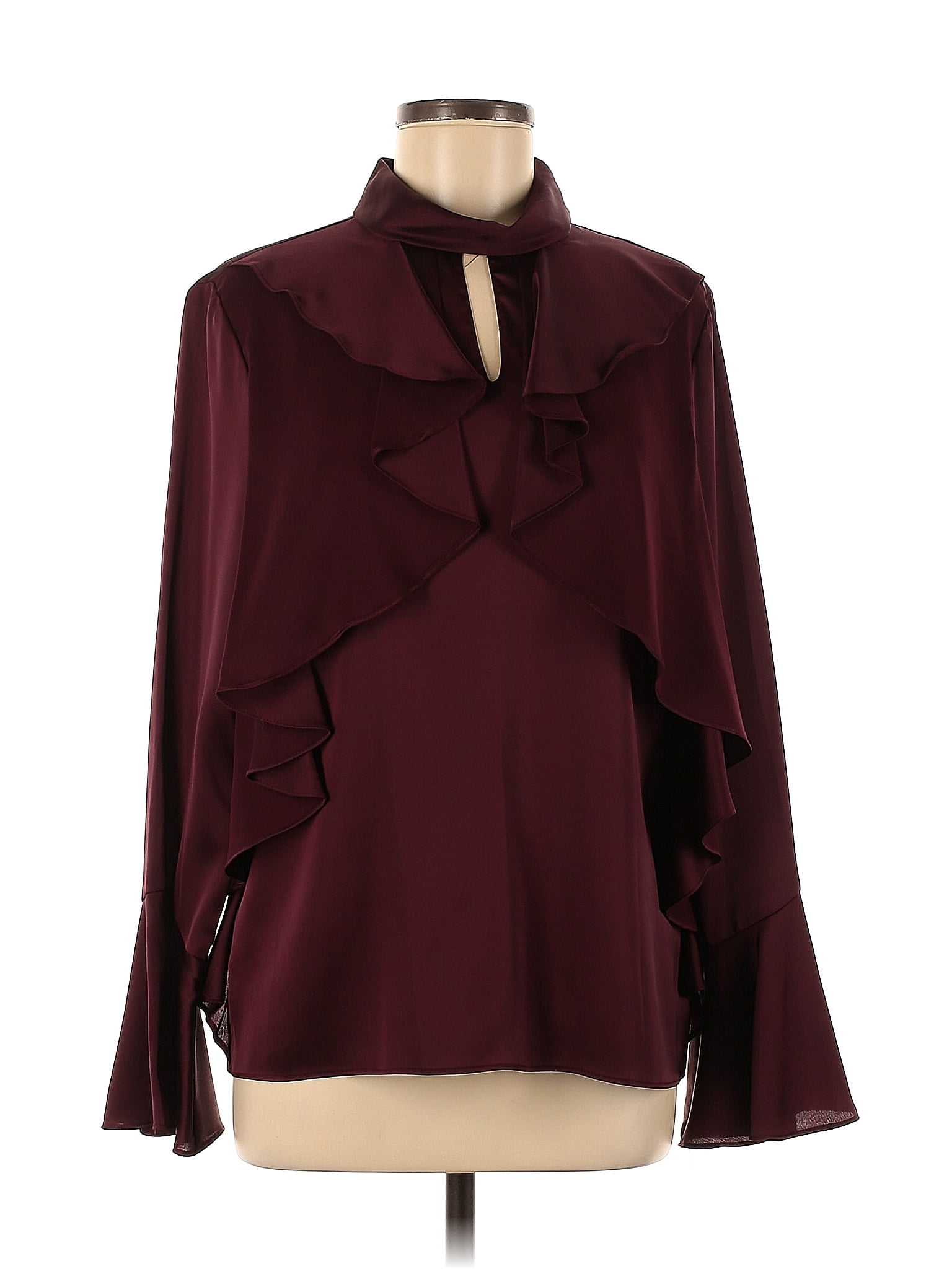 Tahari By Asl 100 Polyester Burgundy Long Sleeve Blouse Size M 72