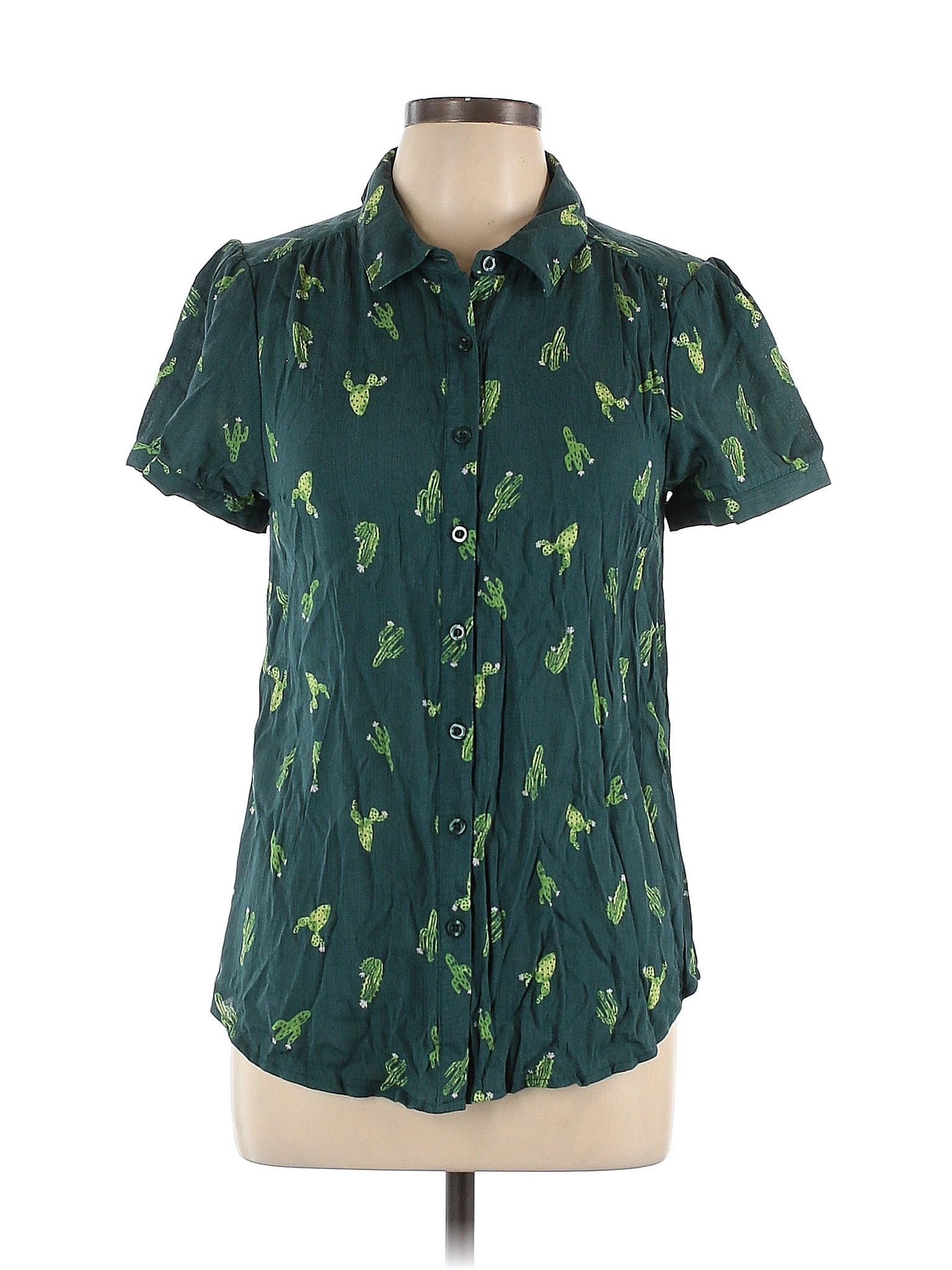ModCloth Green Short Sleeve Button-Down Shirt Size L - 56% off | ThredUp