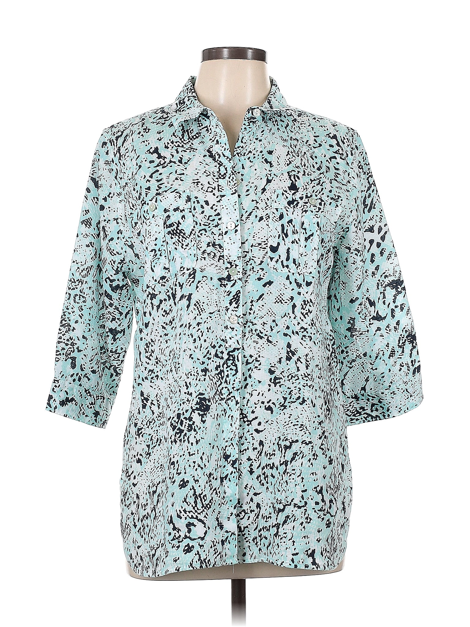 Chico's 100% Linen Floral Motif Snake Print Acid Wash Print Batik ...