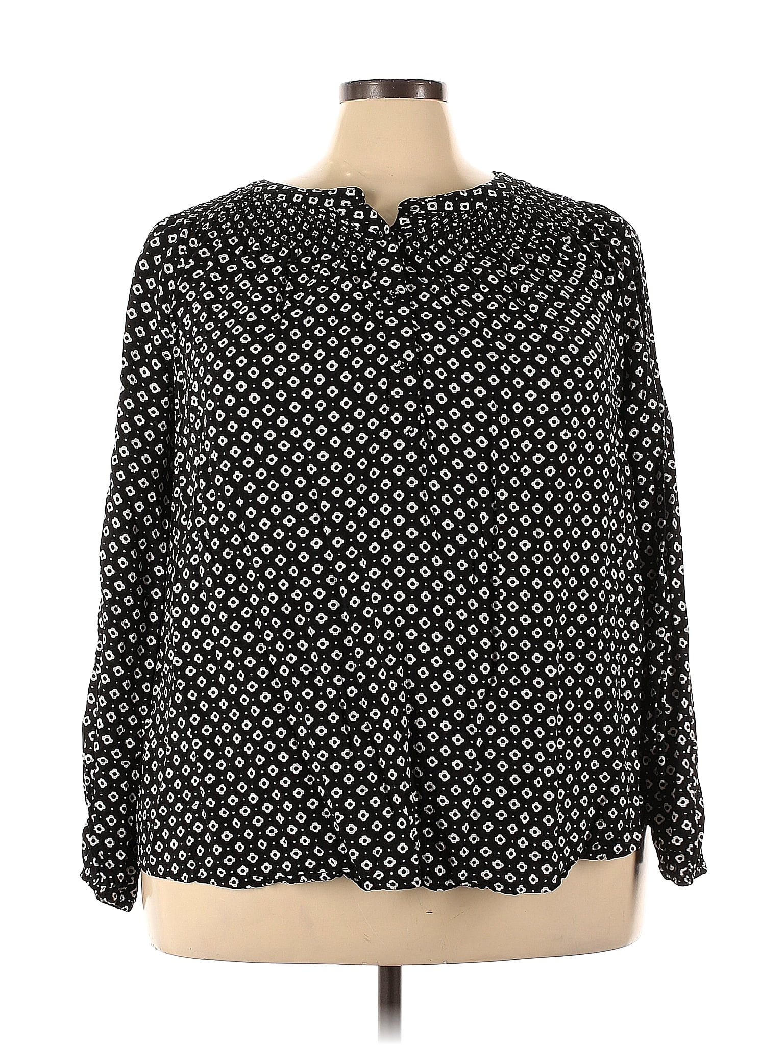 Croft And Barrow 100 Rayon Polka Dots Black Long Sleeve Blouse Size 3x