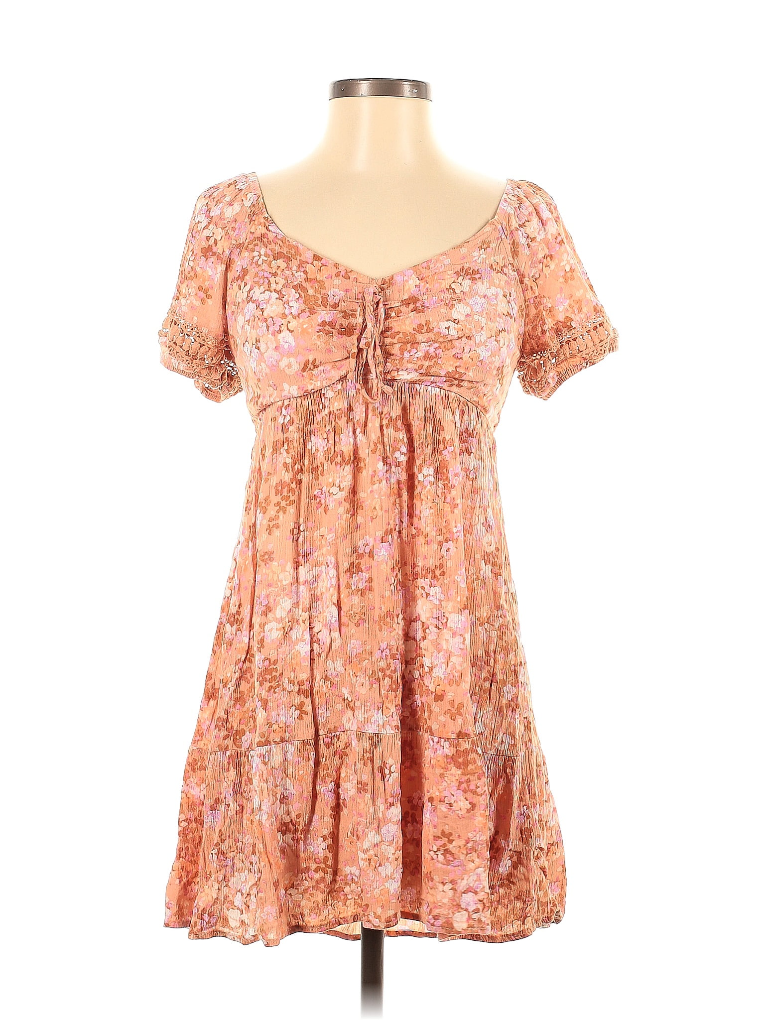 Pink Rose 100% Cotton Floral Motif Paisley Orange Casual Dress Size S ...