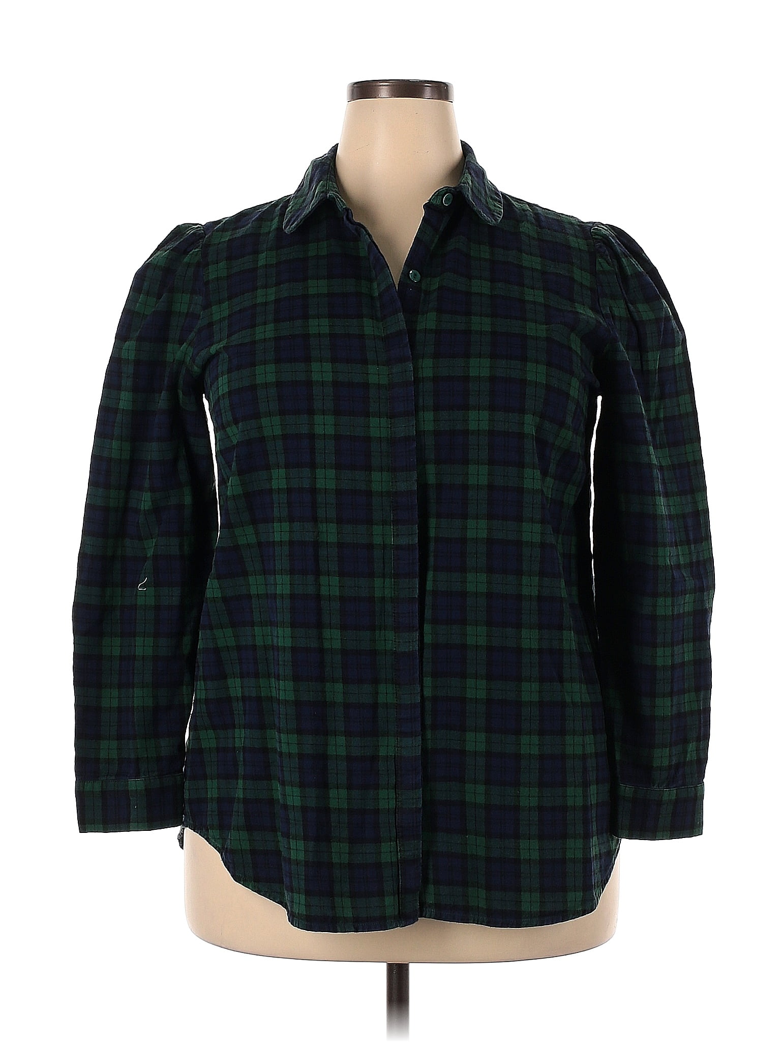 Tuckernuck 100% Cotton Plaid Green Long Sleeve Button-Down Shirt Size ...