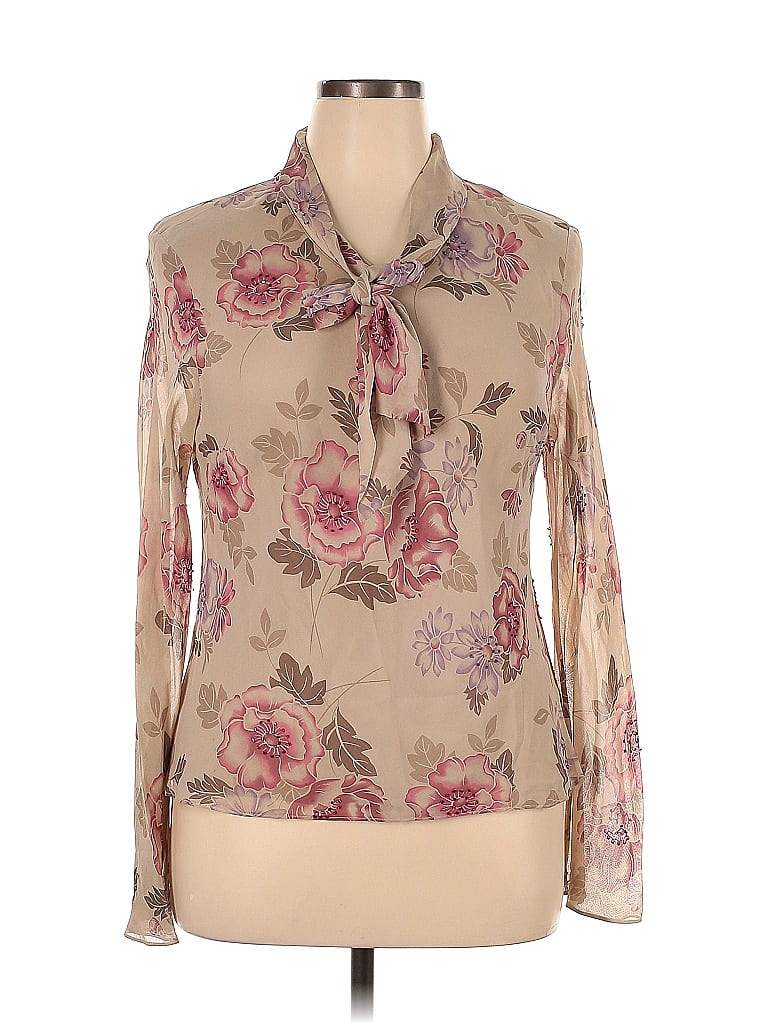 Pendleton 100 Silk Floral Tan Long Sleeve Silk Top Size 16 37 Off